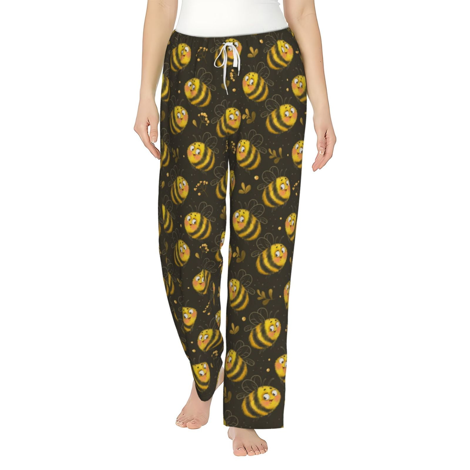 Uemuo Cute Cartoon Bees Pattern Women's Wide Leg Palazzo Lounge Pants ...