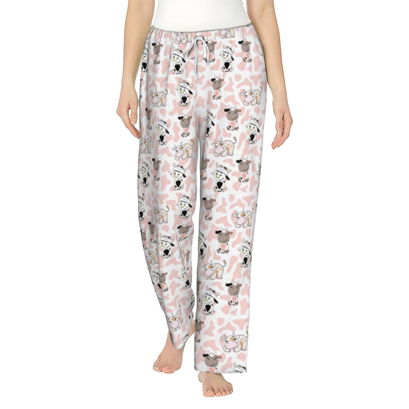 Uemuo Cute Cartoon Cows Pattern Women's Wide Leg Palazzo Lounge Pants ...