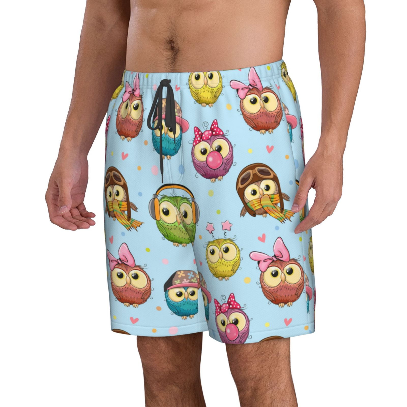 Uemuo Cute Cartoon Owls 3 Pattern Men's Swim Trunks Hawaiian Beach ...