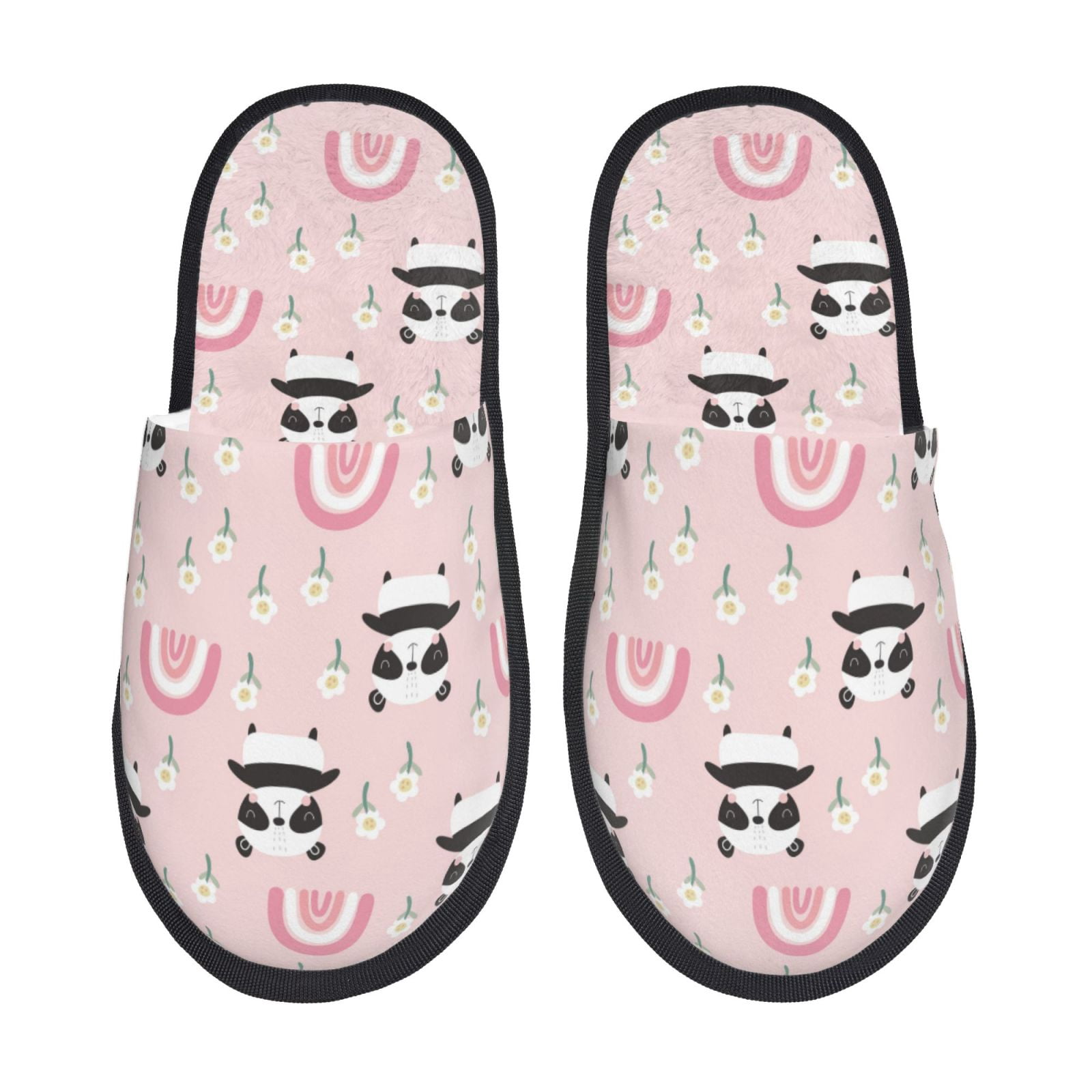Uemuo Cute Cartoon Panda Printe Plush Furry Slippers with EVA Sole for ...