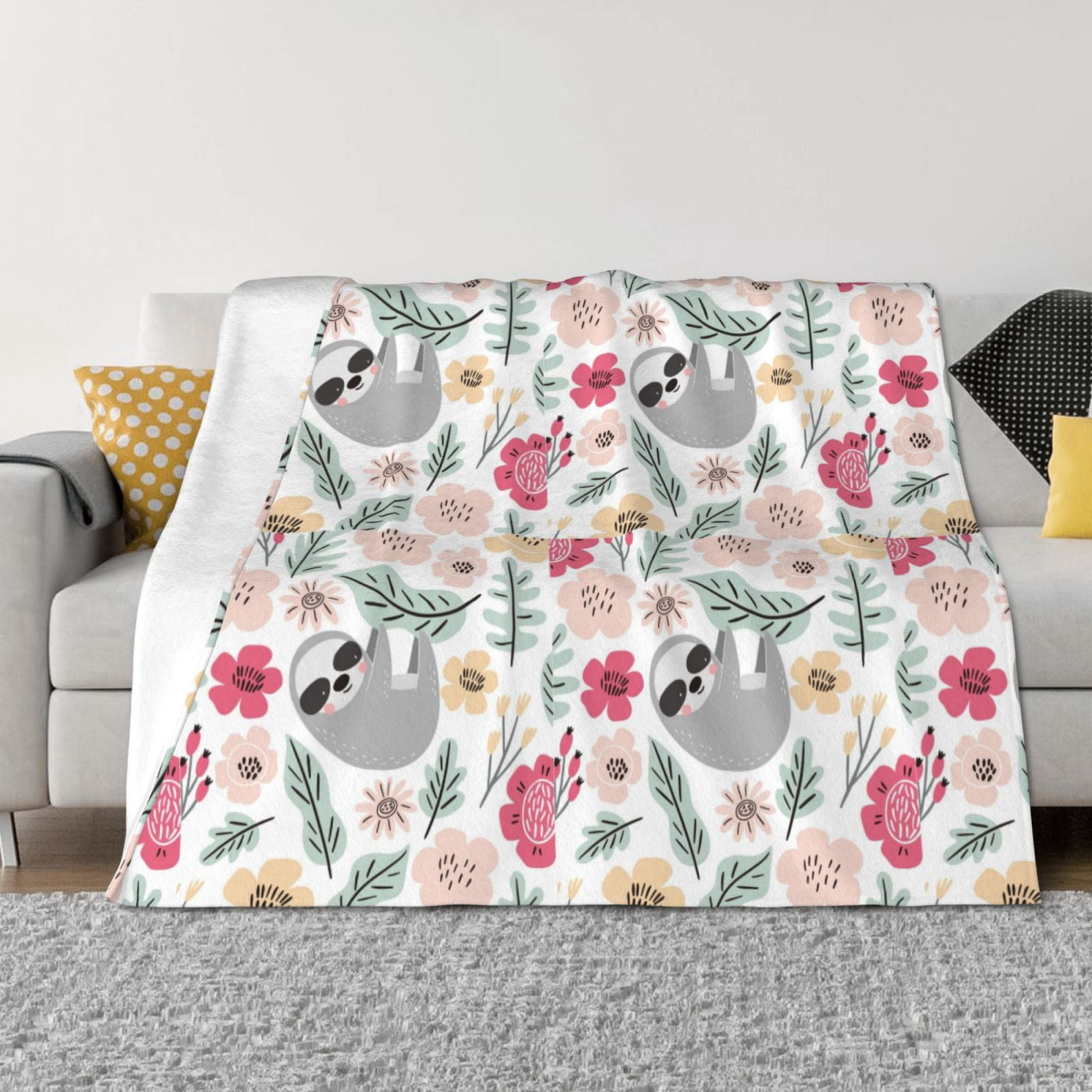 Uemuo Cute Cartoon Sloth Printed Throw Blanket for Couch, Fluffy Fuzzy ...