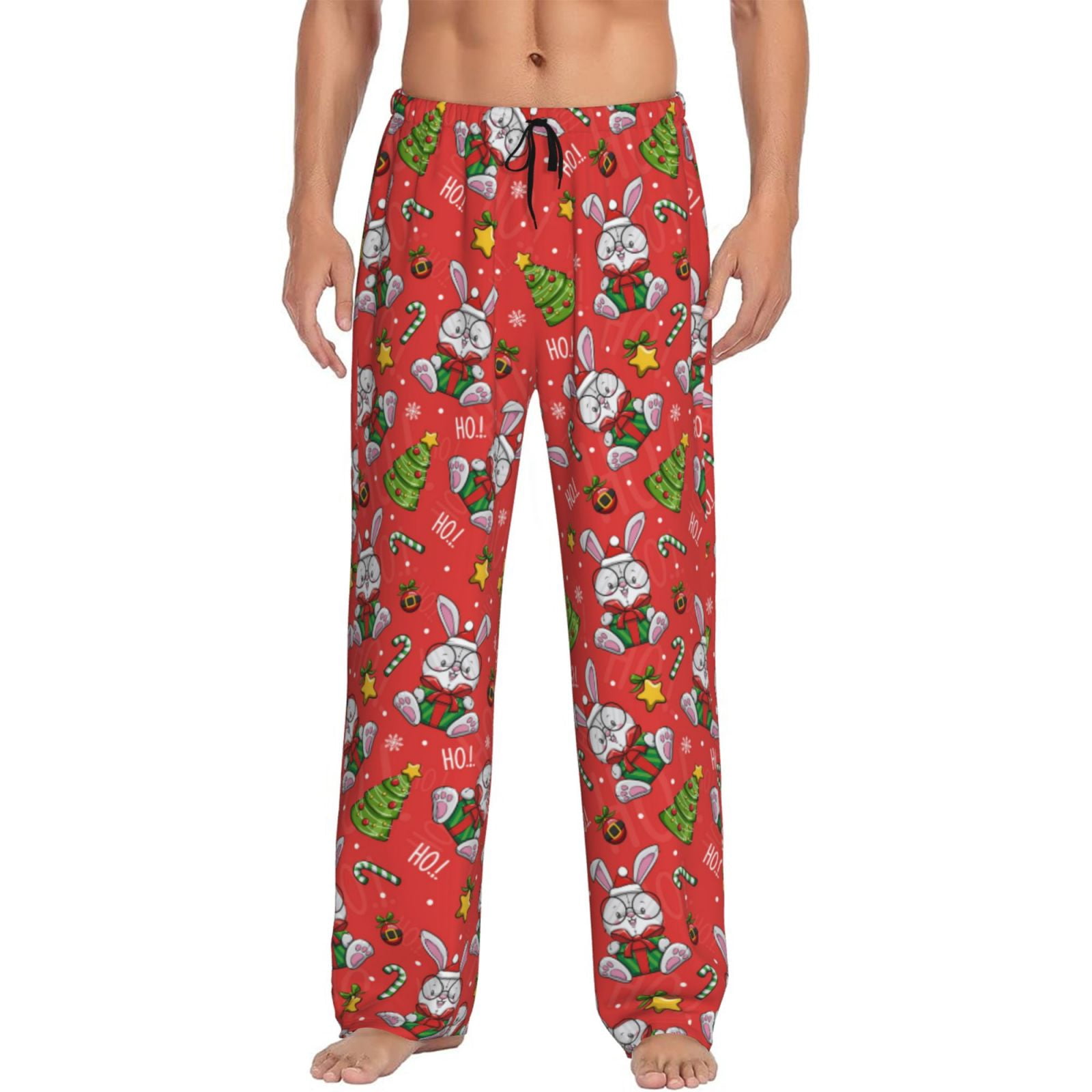 Uemuo Cute Christmas Bunny Pattern Men's Wide Leg Palazzo Lounge Pants ...
