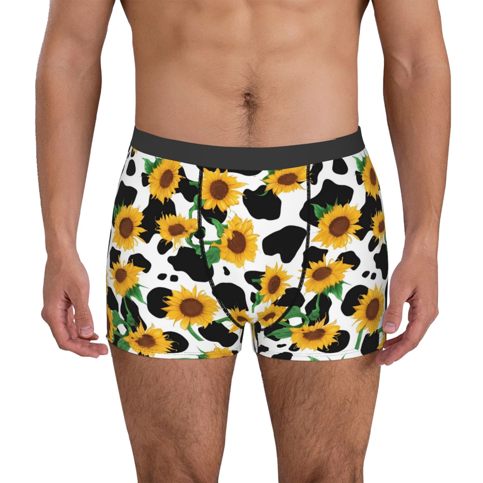 Uemuo Cute Cow Print Sunflower C Pattern Men's Boxer Briefs,Trunk Anti ...