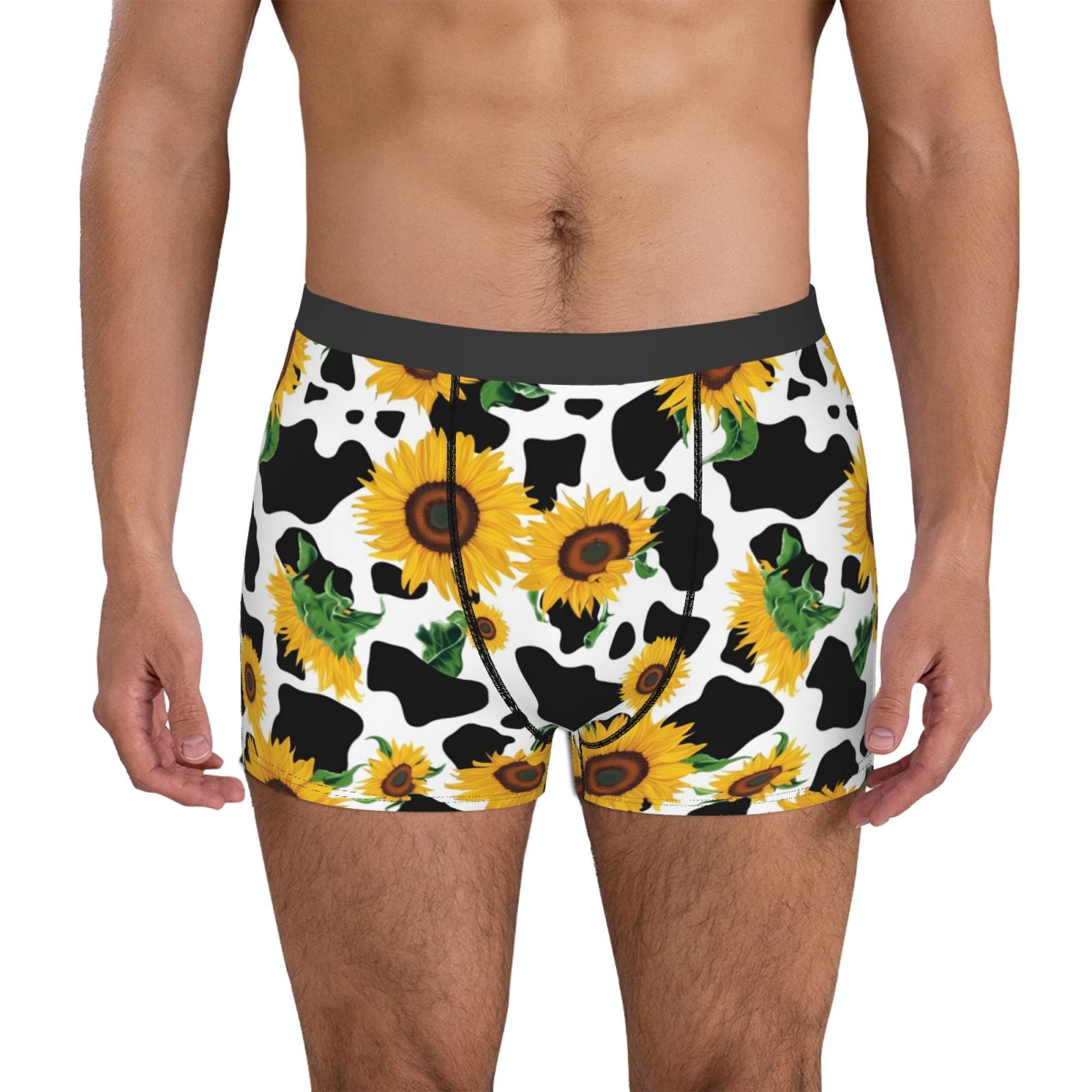 Uemuo Cute Cow Print Sunflower D Pattern Men's Boxer Briefs,Trunk Anti ...