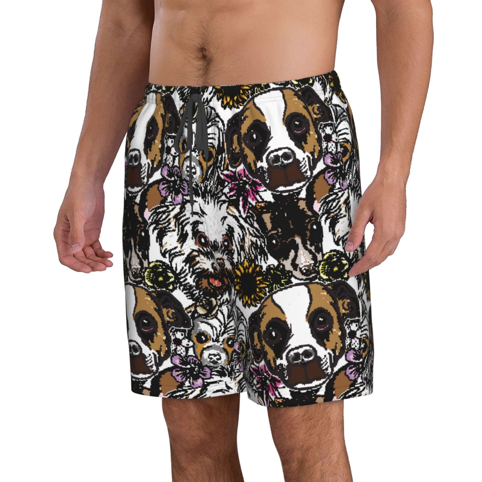 Uemuo Cute Dogs Puppy2 Pattern Men's Swim Trunks Hawaiian Beach Bathing ...
