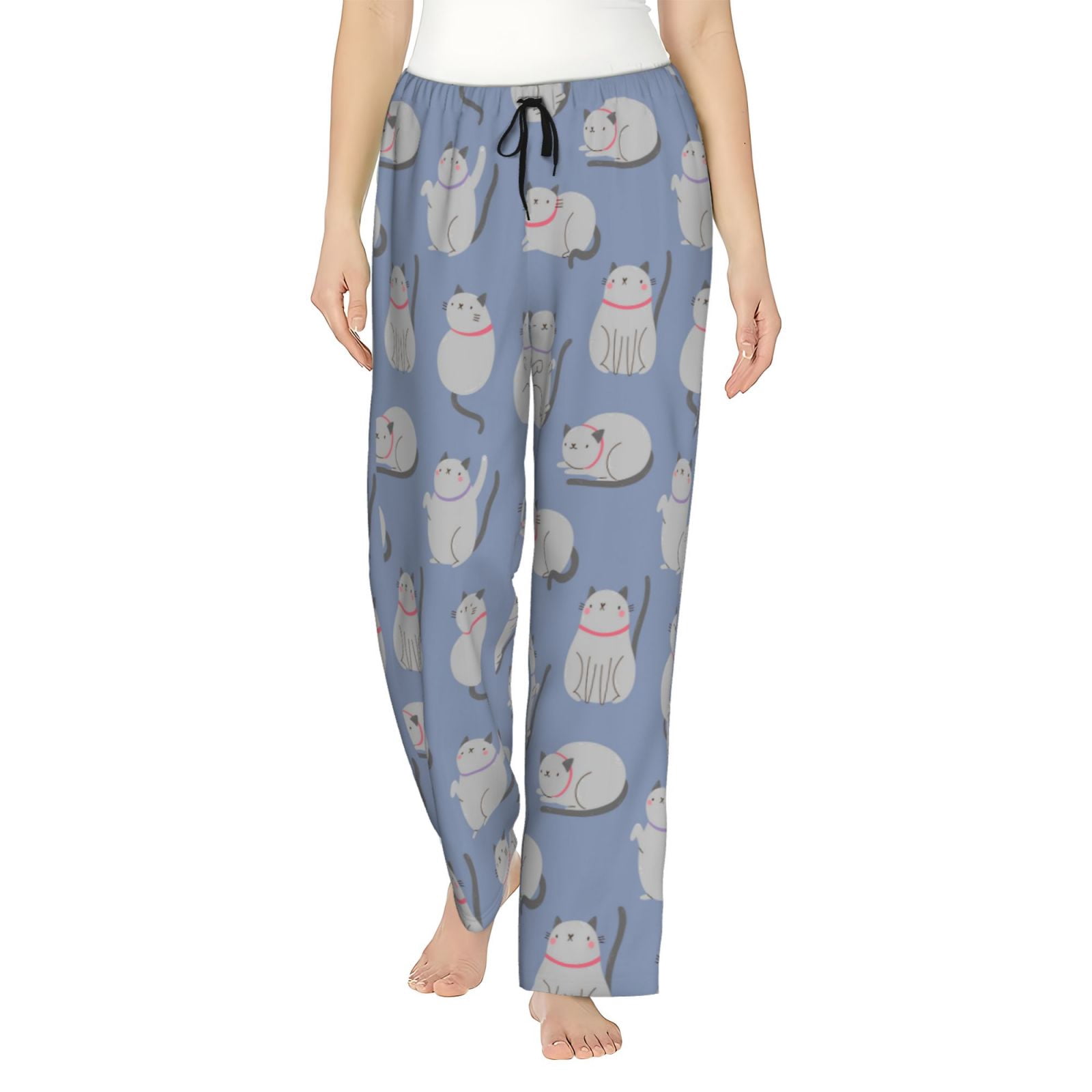 Uemuo Cute Fat Cat Pattern Women's Wide Leg Palazzo Lounge Pants with ...