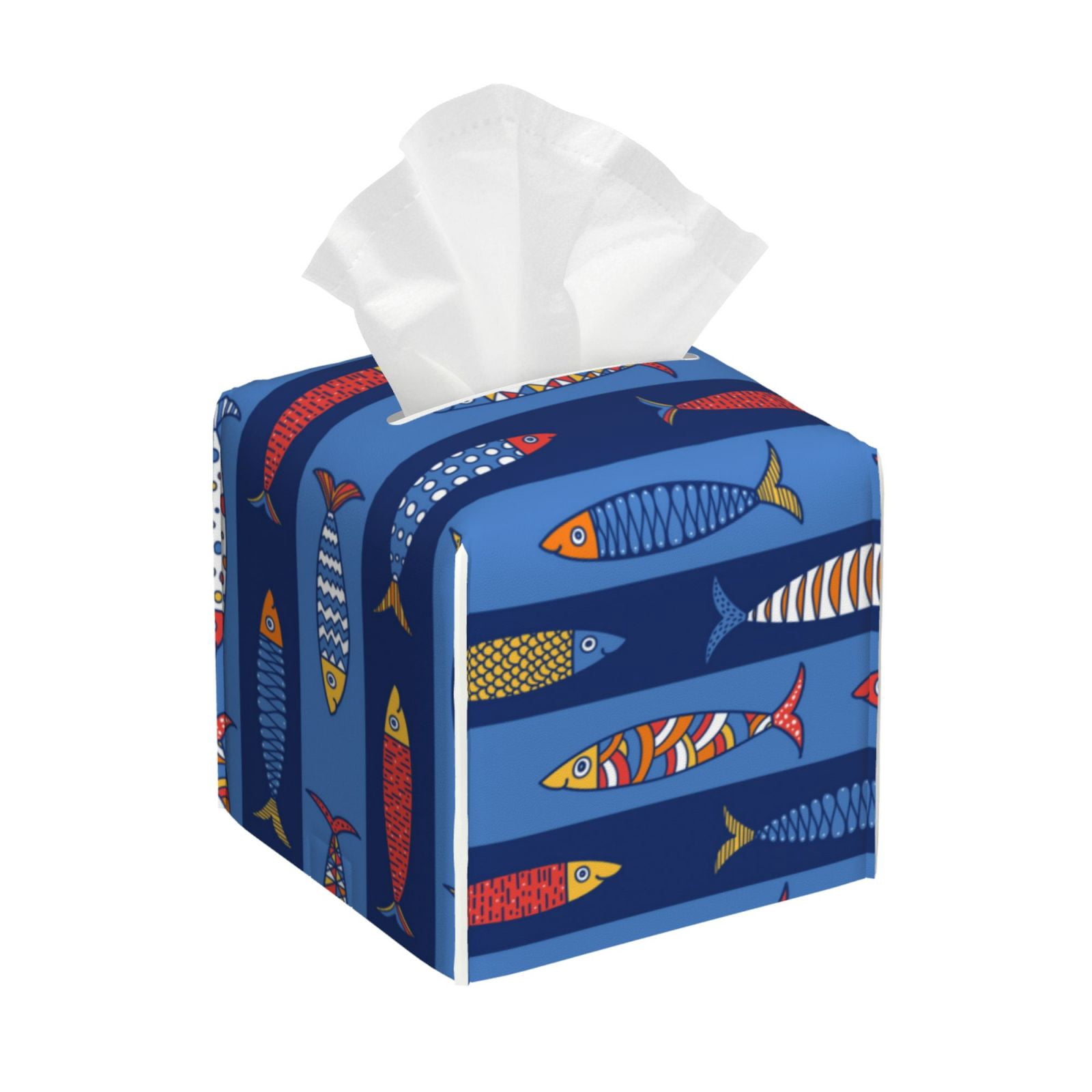 Uemuo Cute Fish Tissue Box Cover Holder, Square with Bottom Belt - PVC ...