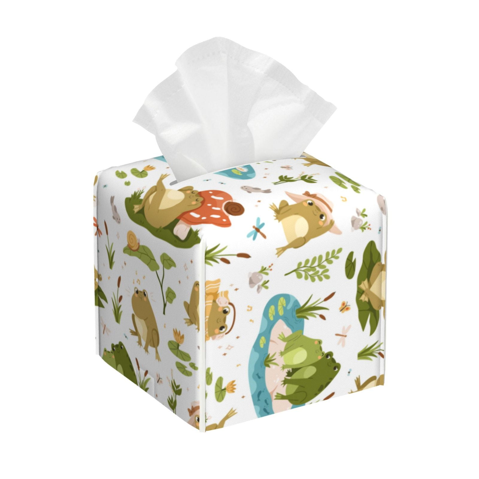 Uemuo Cute Frog Tissue Box Cover Holder, Square with Bottom Belt - PVC ...