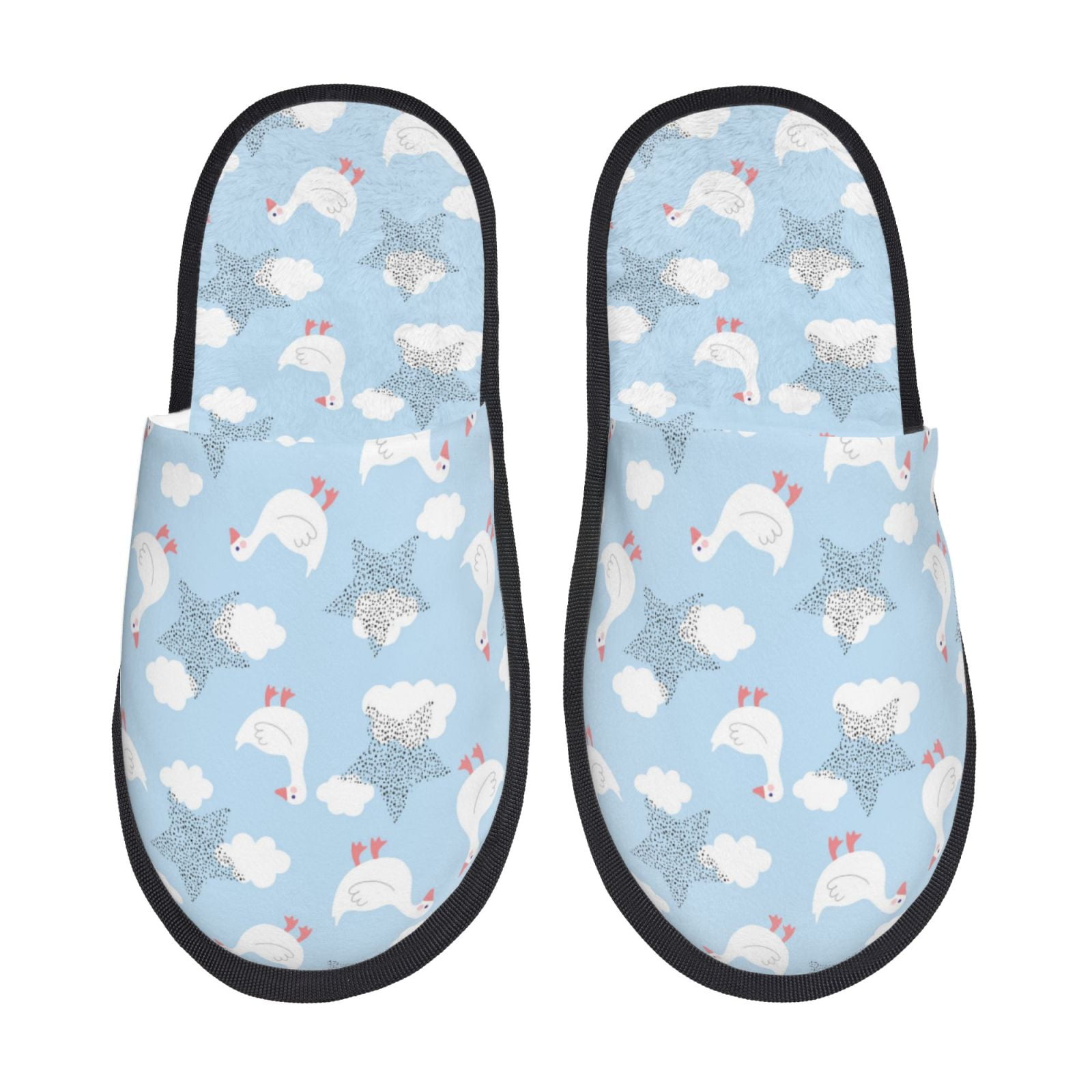 Uemuo Cute Goose On A Blue Sky Printe Plush Furry Slippers with EVA ...