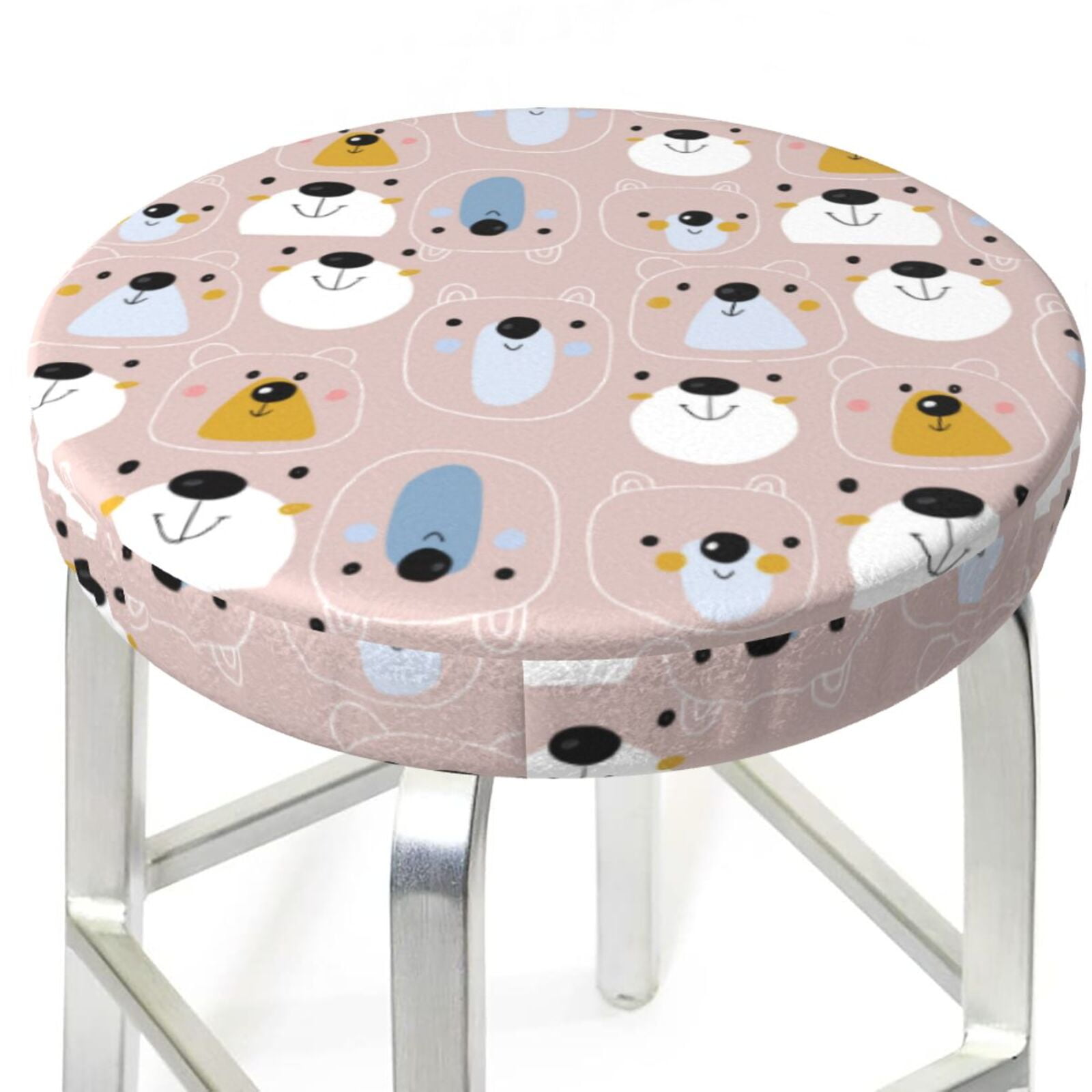 Uemuo Cute Hand Drawn Bear Pattern Round Bar Stool Seat Covers Washable ...