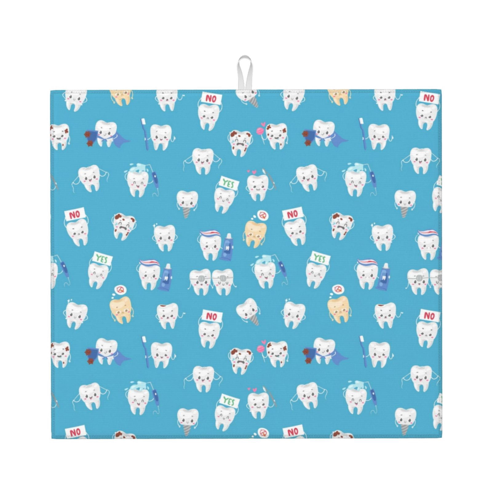 Uemuo Cute Healthy Teeth Pattern Dish Drying Mat,16*18 inch Absorbent ...