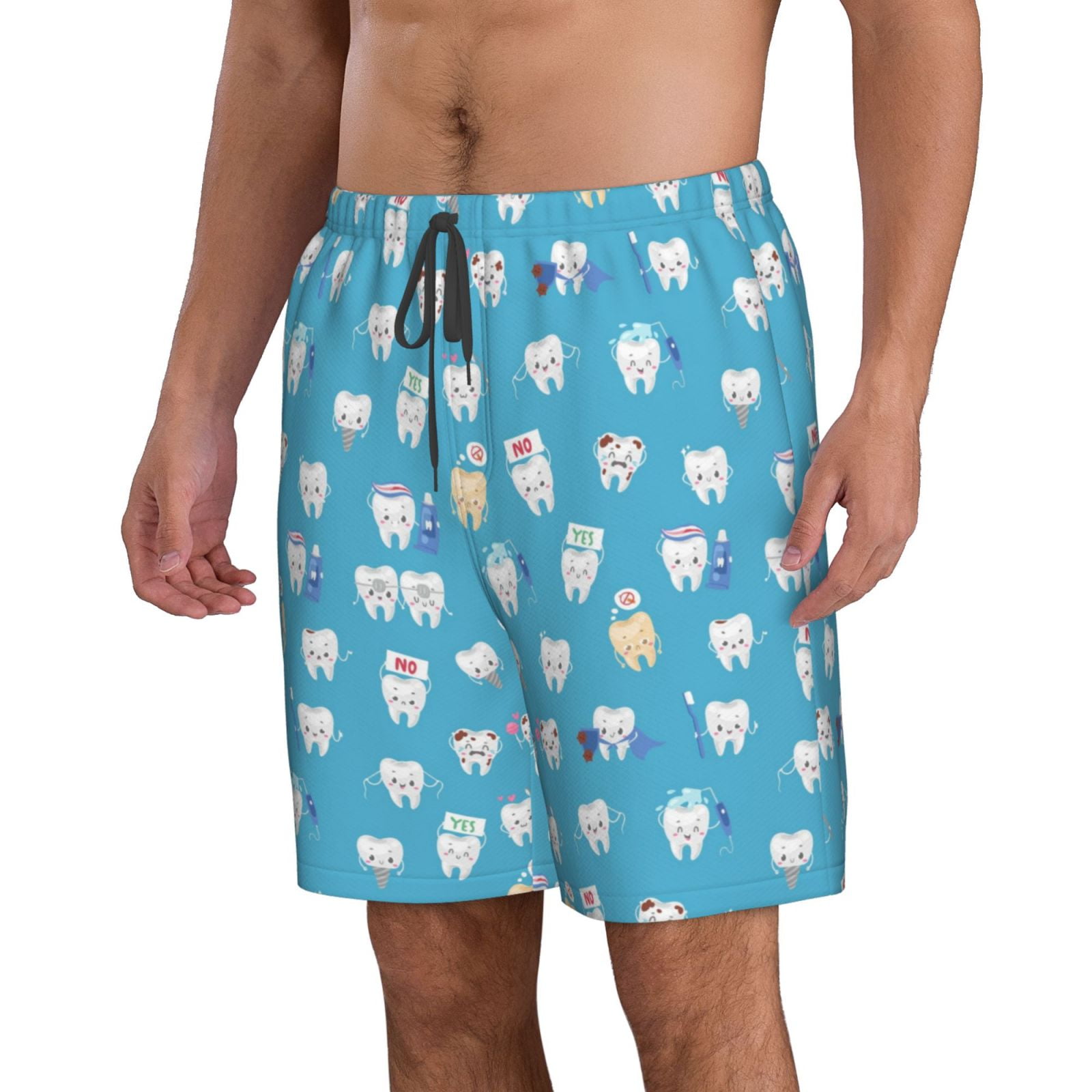 Uemuo Cute Healthy Teeth Pattern Men's Swim Trunks Hawaiian Beach ...