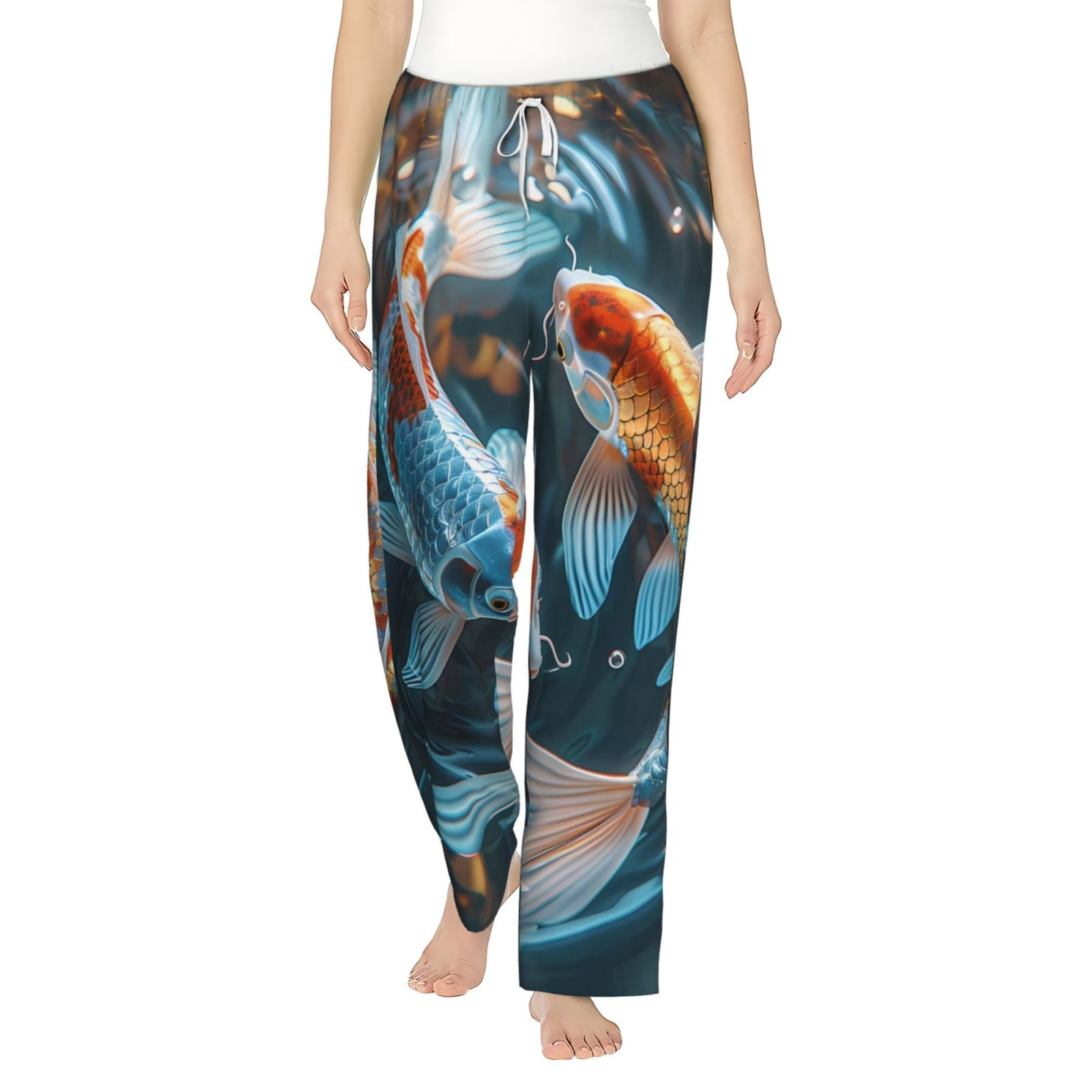 Uemuo Cute Koi Fish Serenity Pattern Women's Wide Leg Palazzo Lounge ...