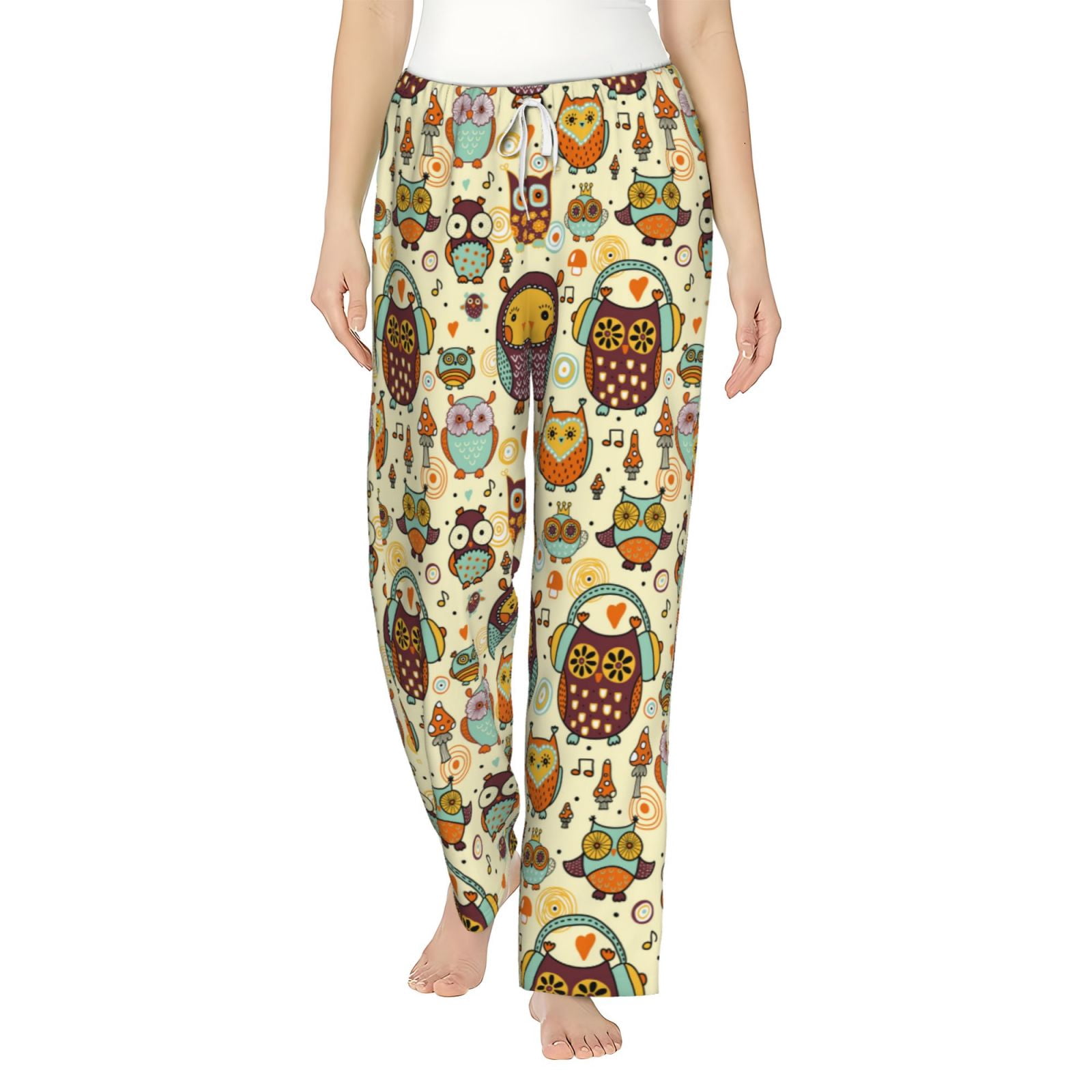 Uemuo Cute Owls Pattern Women's Wide Leg Palazzo Lounge Pants with ...