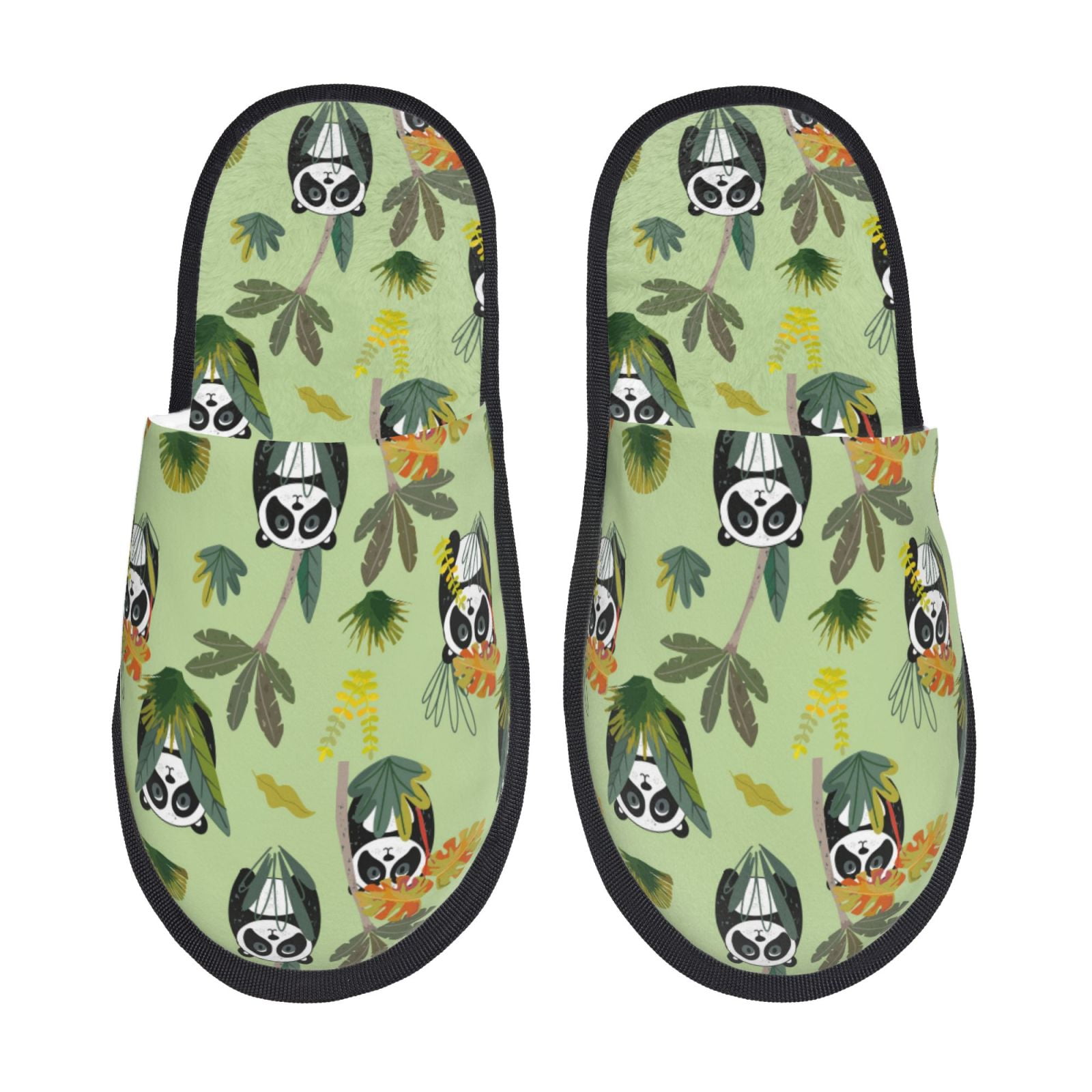 Uemuo Cute Panda Bear In Greenery Forest Printe Plush Furry Slippers ...