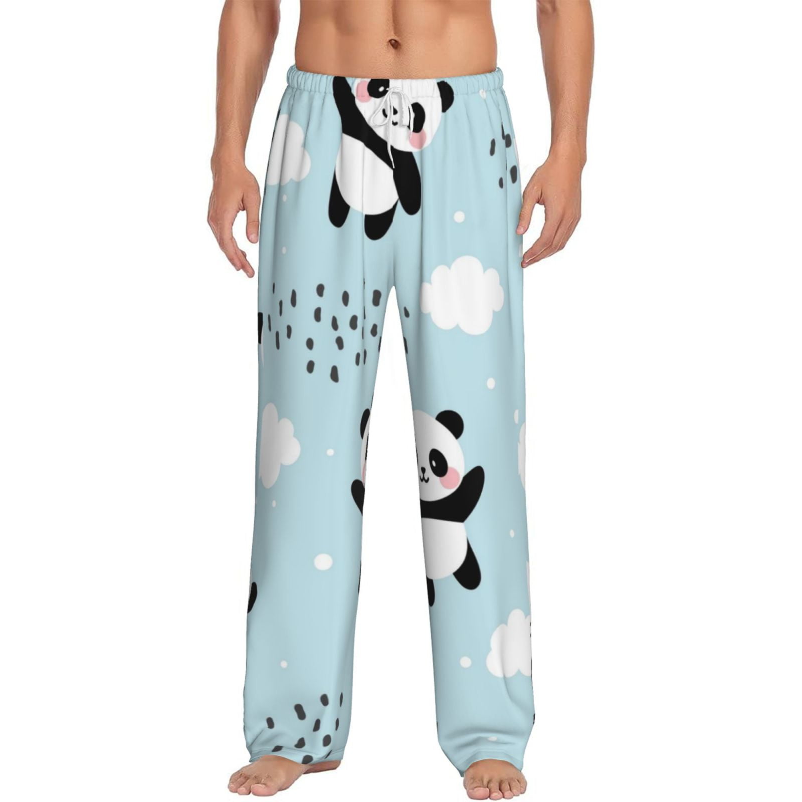 Uemuo Cute Panda Bear Pattern Men's Wide Leg Palazzo Lounge Pants with ...