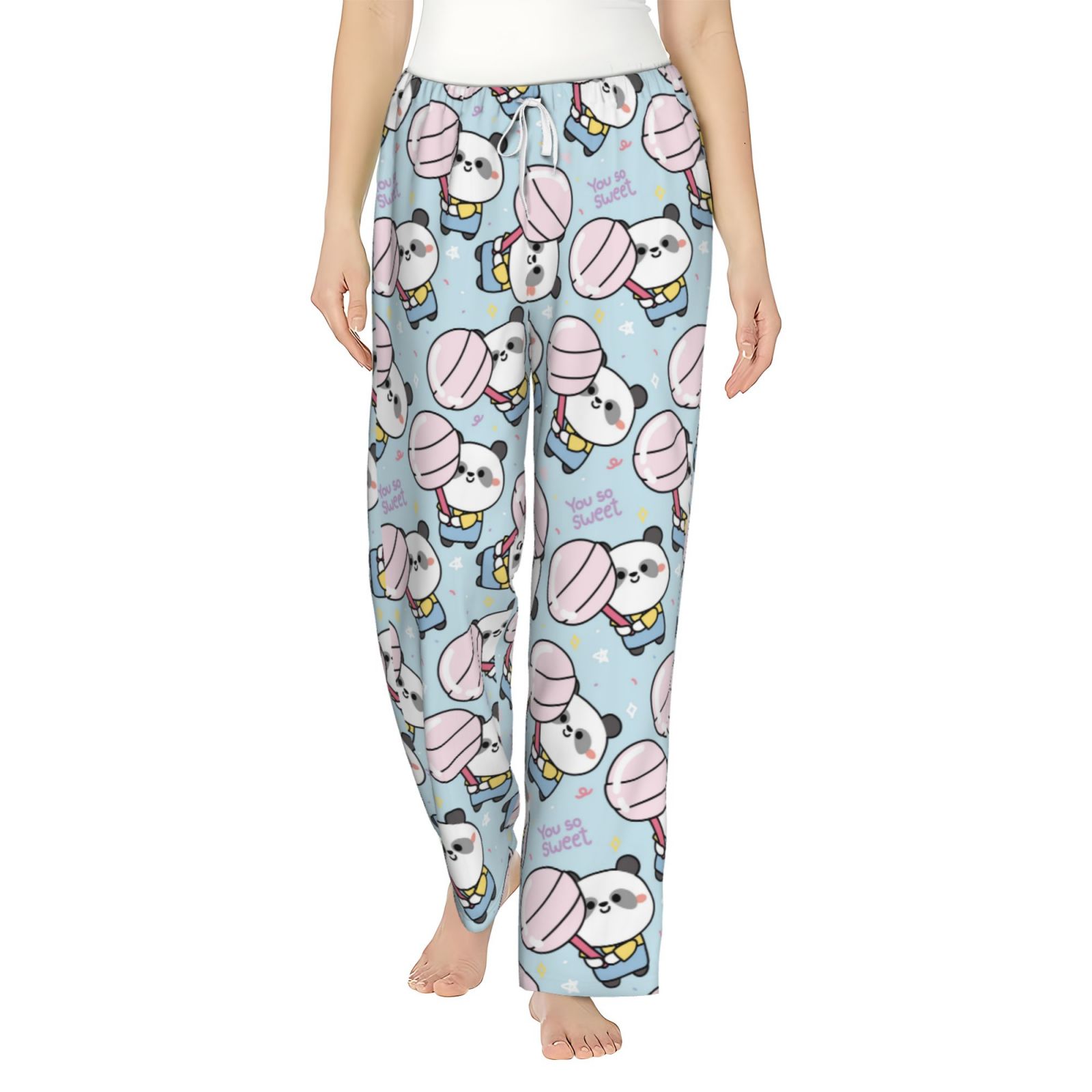 Uemuo Cute Panda Bear Pattern Women's Wide Leg Palazzo Lounge Pants ...