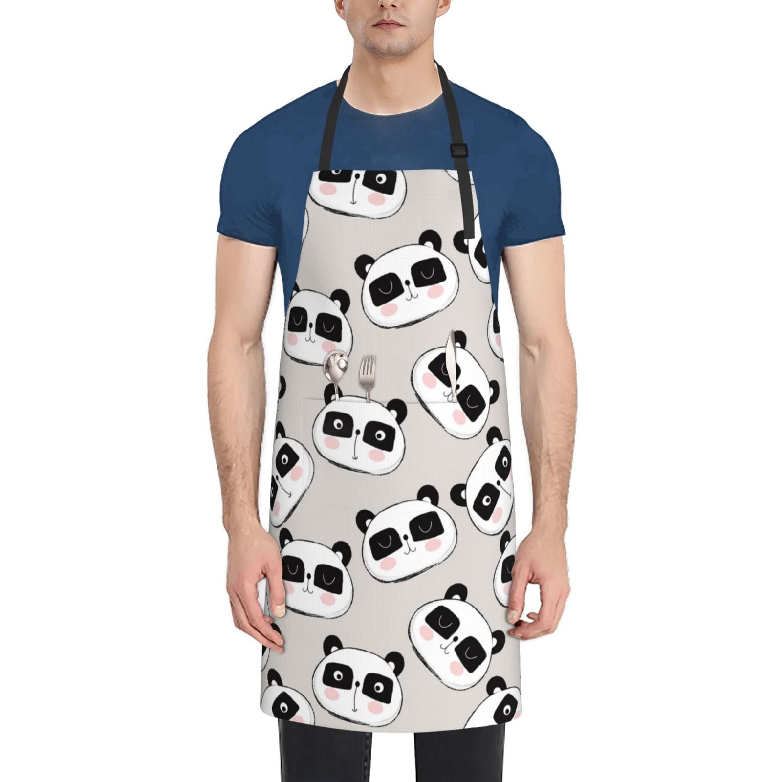 Uemuo Cute Panda Pattern Waterproof Apron Adjustable Dishwasher Apron ...