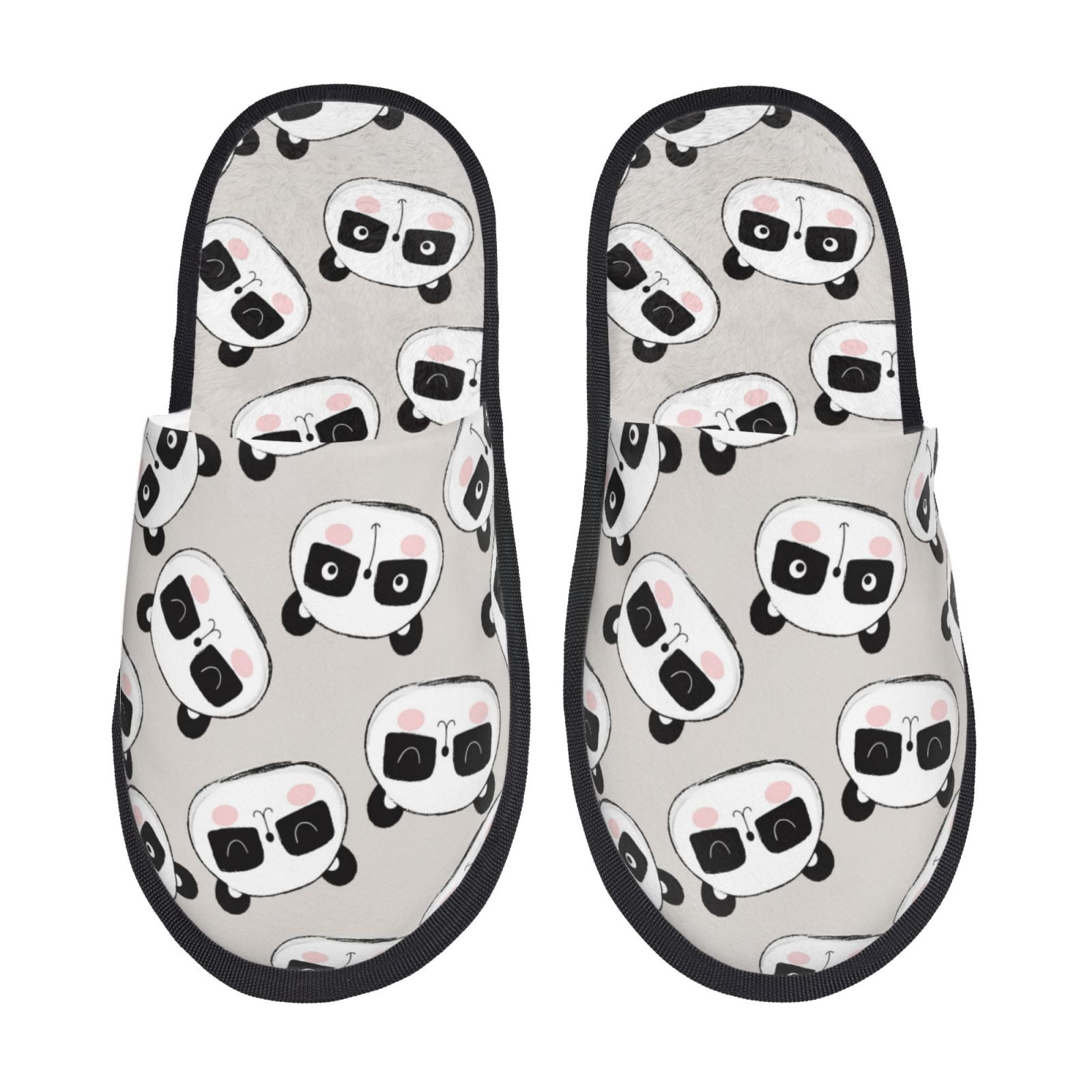 Uemuo Cute Panda Printe Plush Furry Slippers with EVA Sole for Men ...