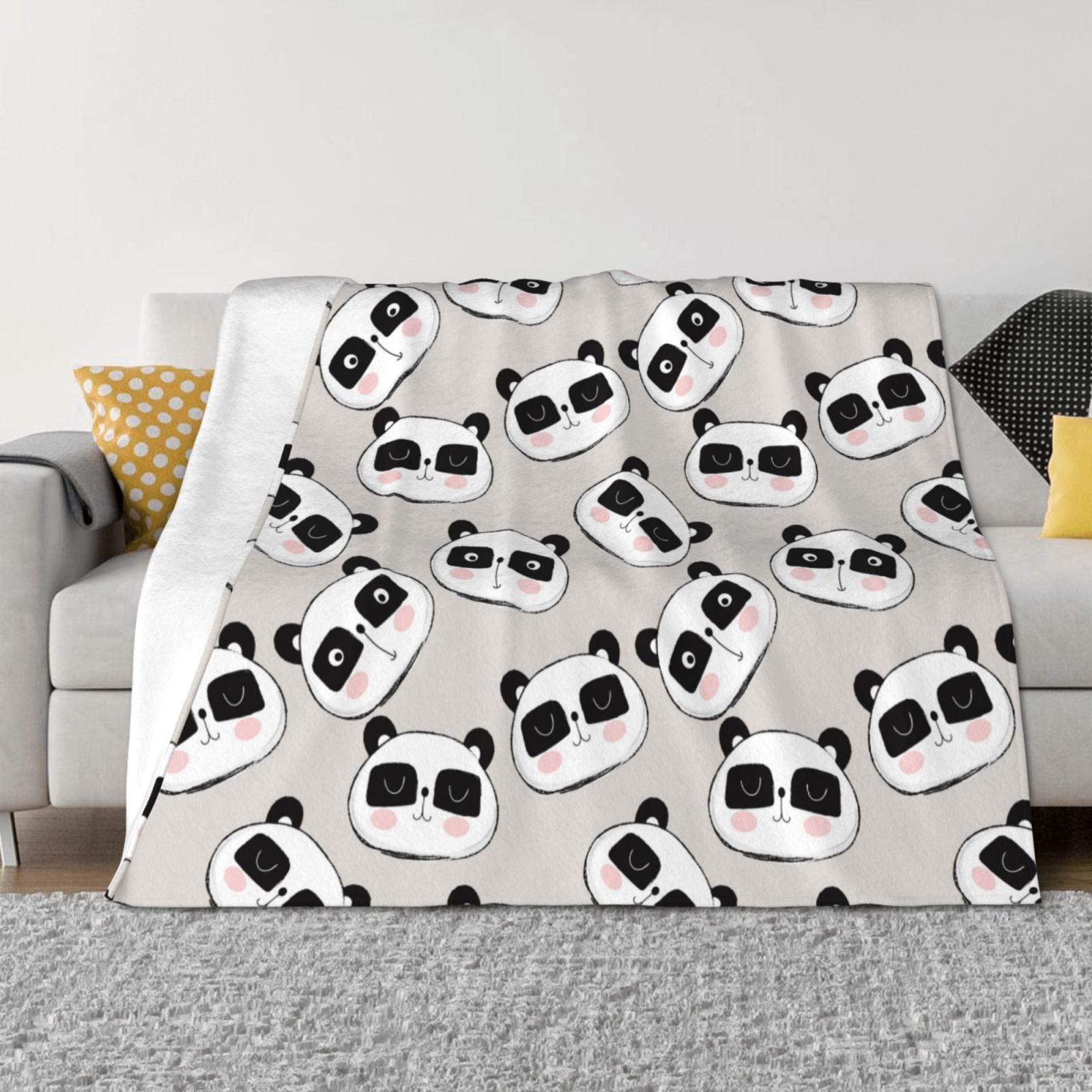 Uemuo Cute Panda Printed Throw Blanket for Couch, Fluffy Fuzzy Blankets ...