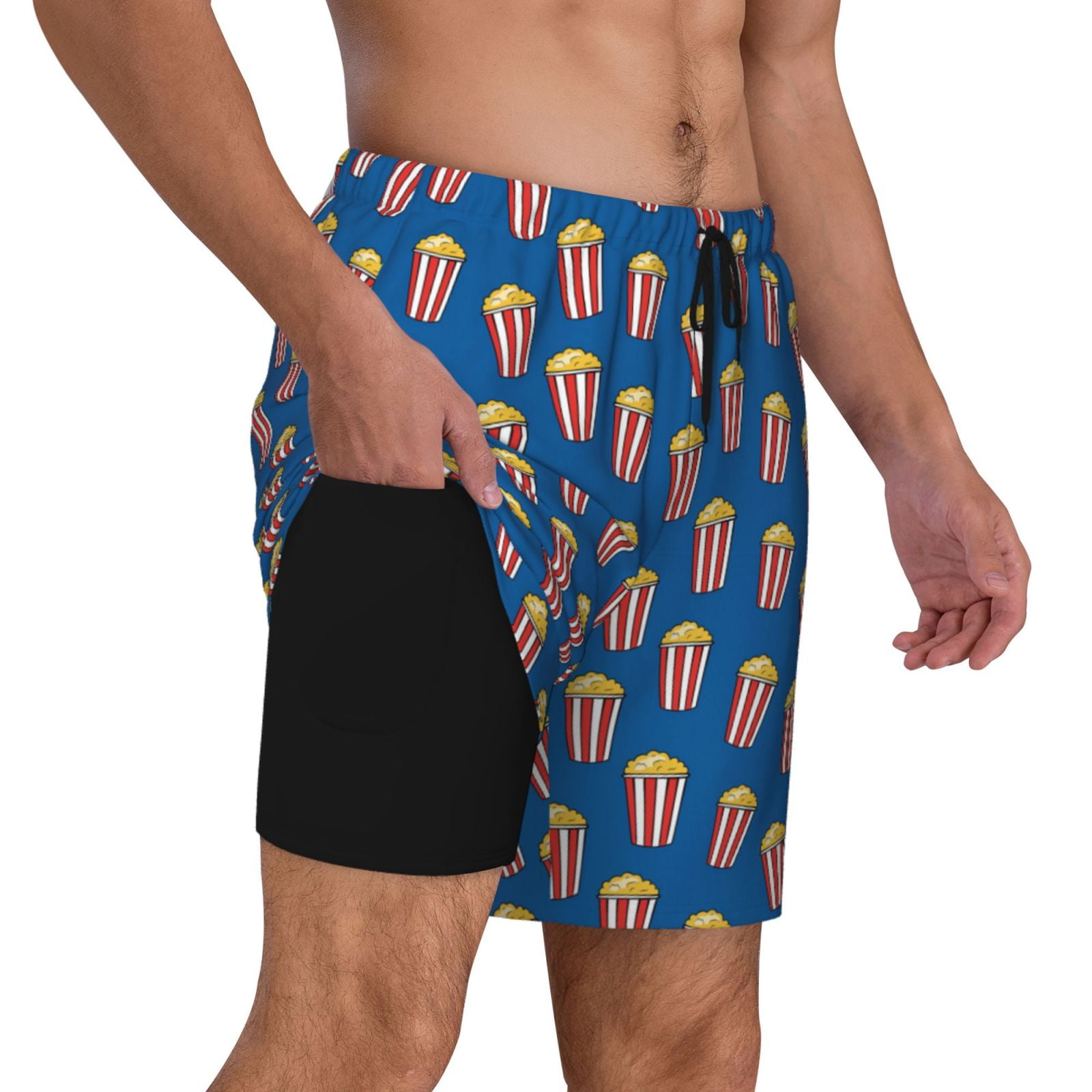 Uemuo Cute Popcorn Pattern Mens Swim Trunks Quick Dry Board Shorts with ...