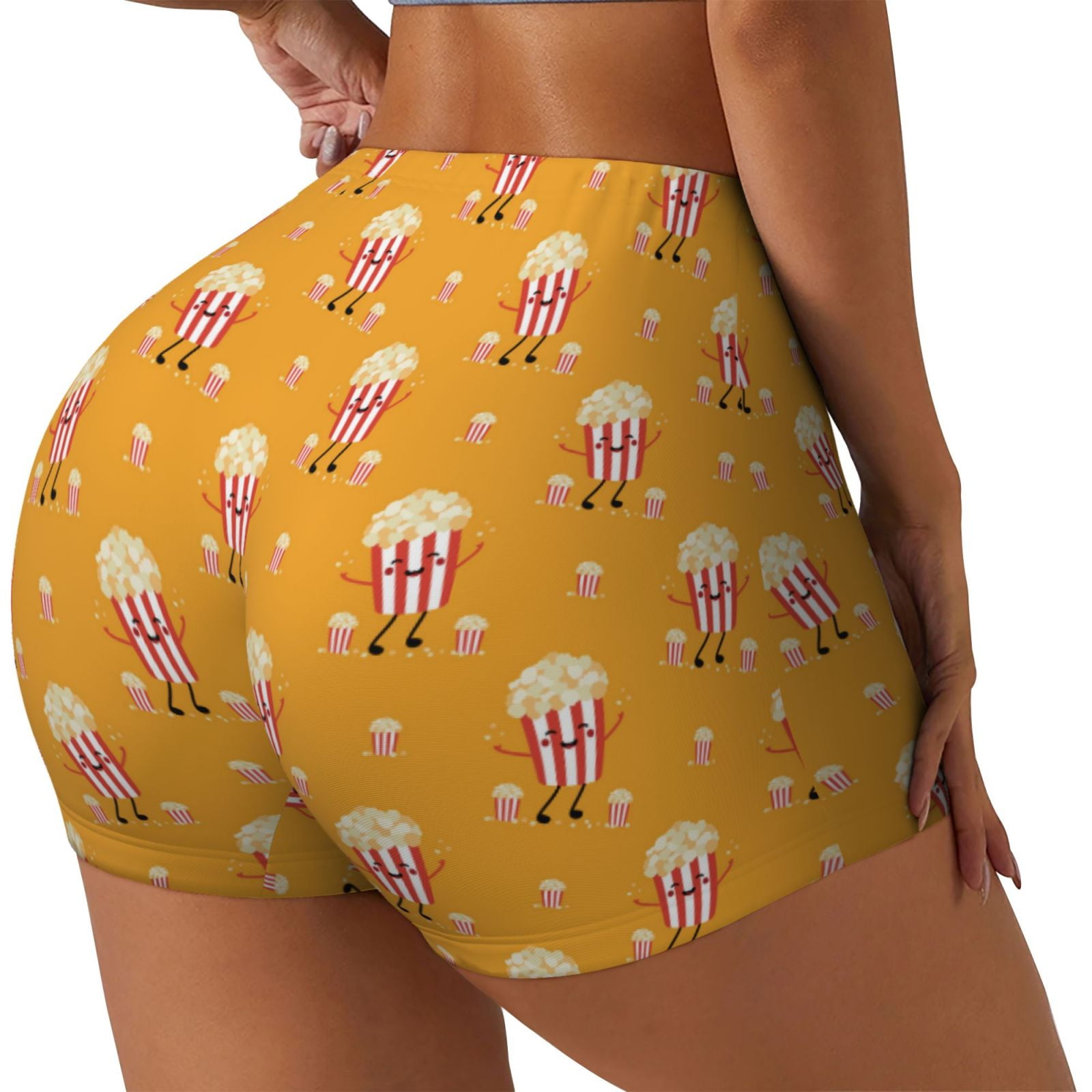 Uemuo Cute Popcorn Pattern Women Workout Impact Shorts Scrunch Butt ...
