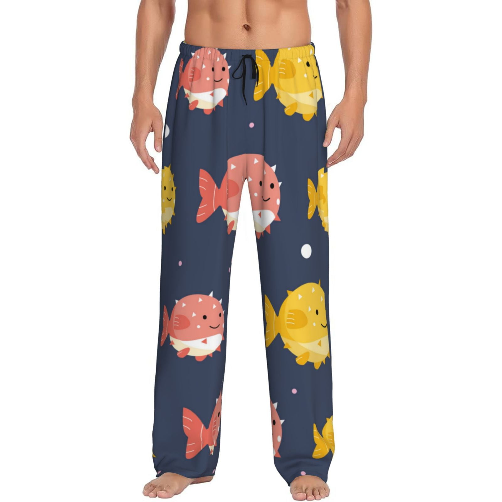 Uemuo Cute Puffer Fish Pattern Men's Wide Leg Palazzo Lounge Pants with ...