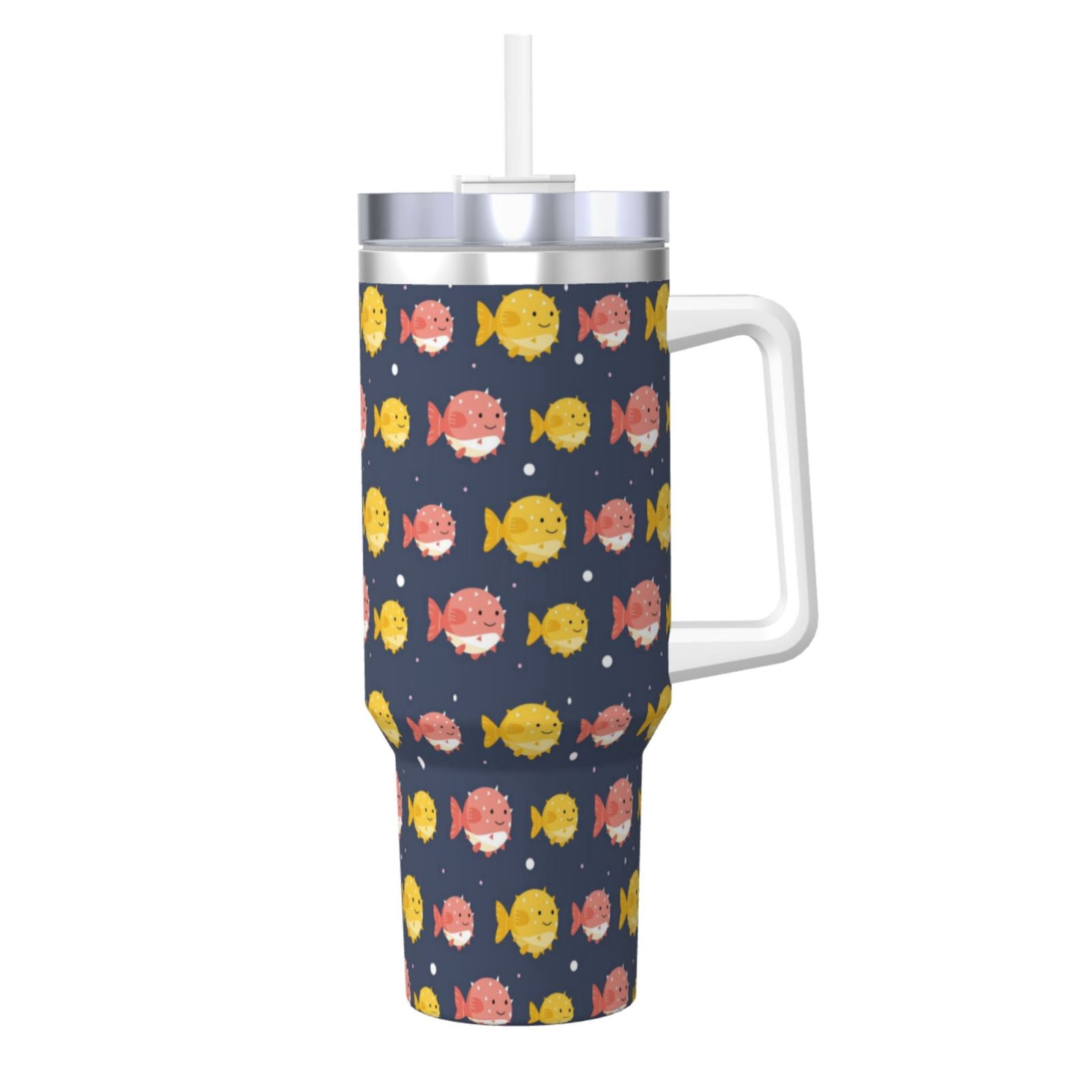 Uemuo Cute Puffer Fish Print 40oz Ice Bully With Handle And Straw ...