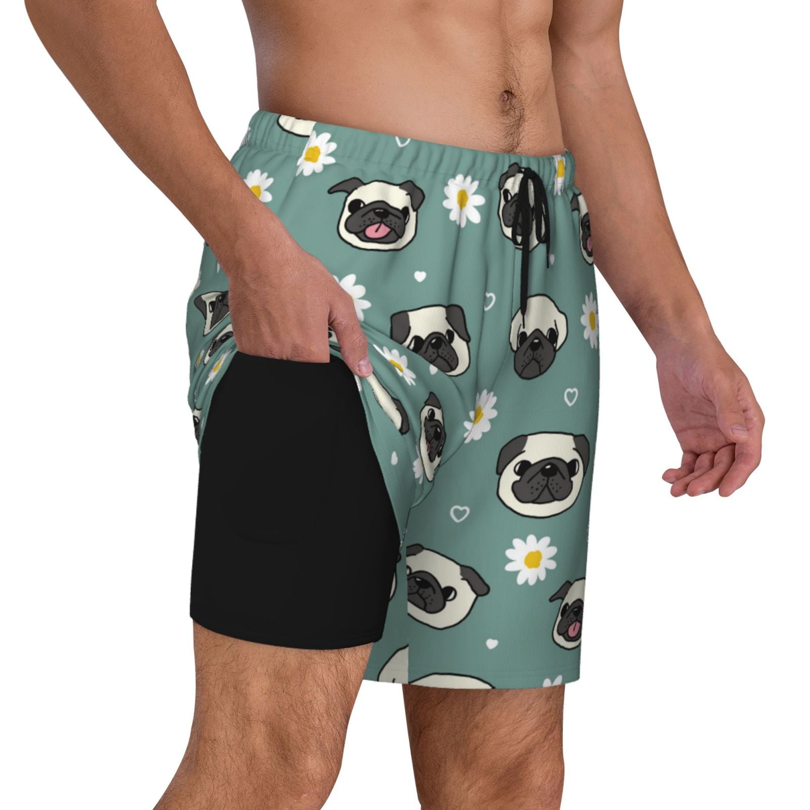 Uemuo Cute Puppy Pattern Mens Swim Trunks Quick Dry Board Shorts with ...