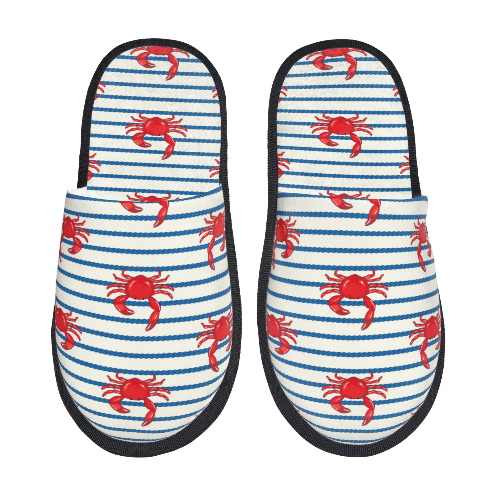 Uemuo Cute Red Crabs With Nautical Printe Plush Furry Slippers with EVA ...