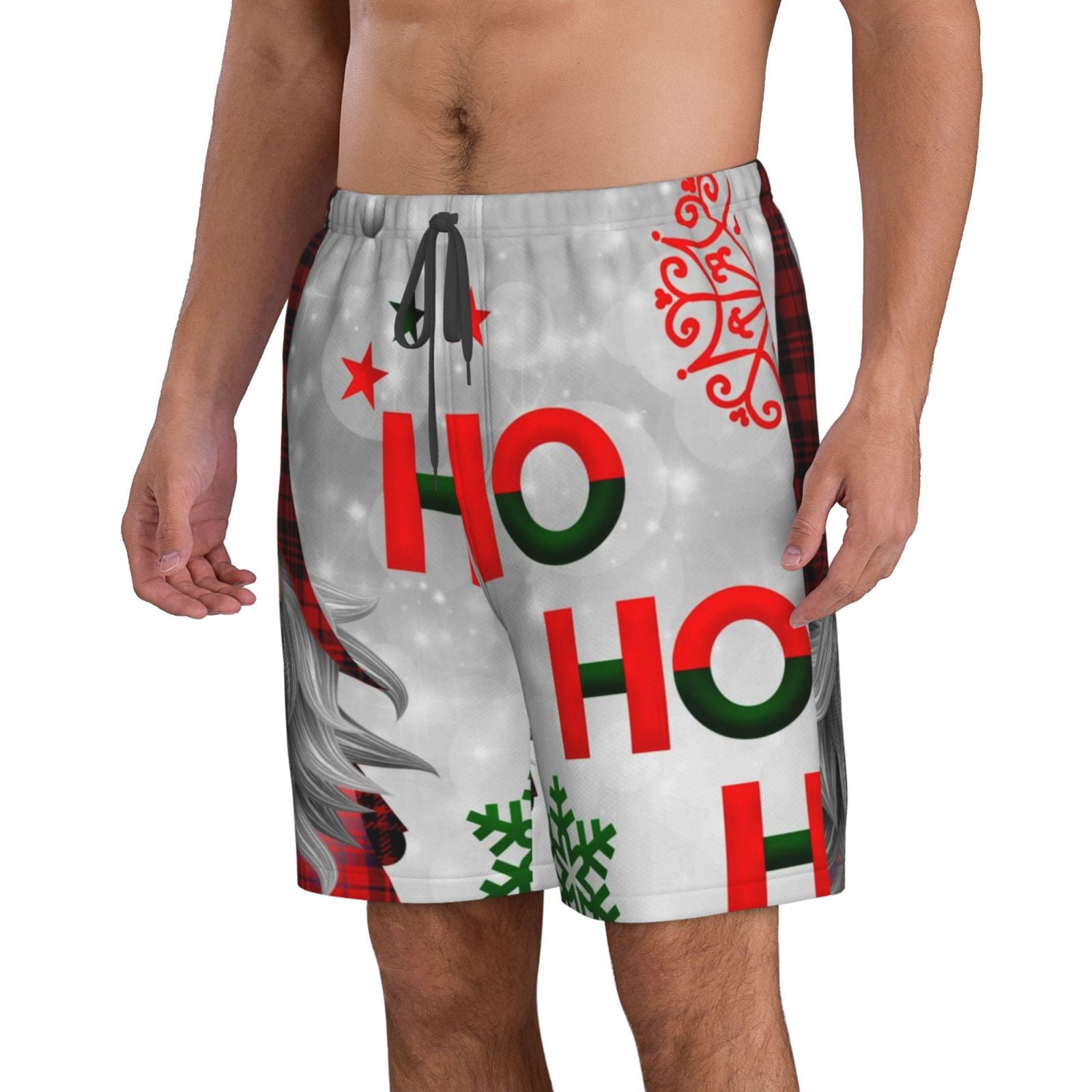 Uemuo Cute Santa Pattern Men's Swim Trunks Hawaiian Beach Bathing Suit ...