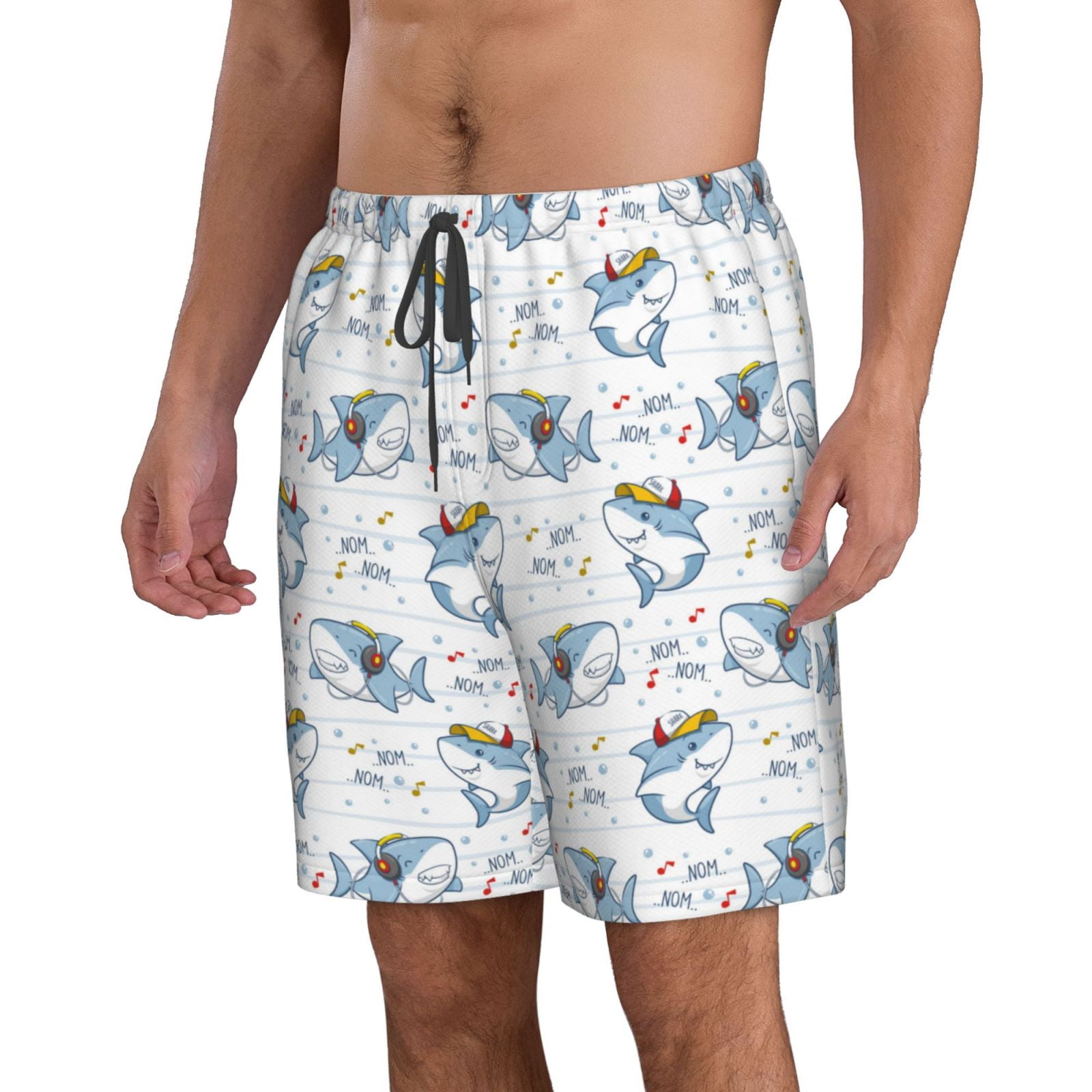 Uemuo Cute Shark Pattern Men's Swim Trunks Hawaiian Beach Bathing Suit ...