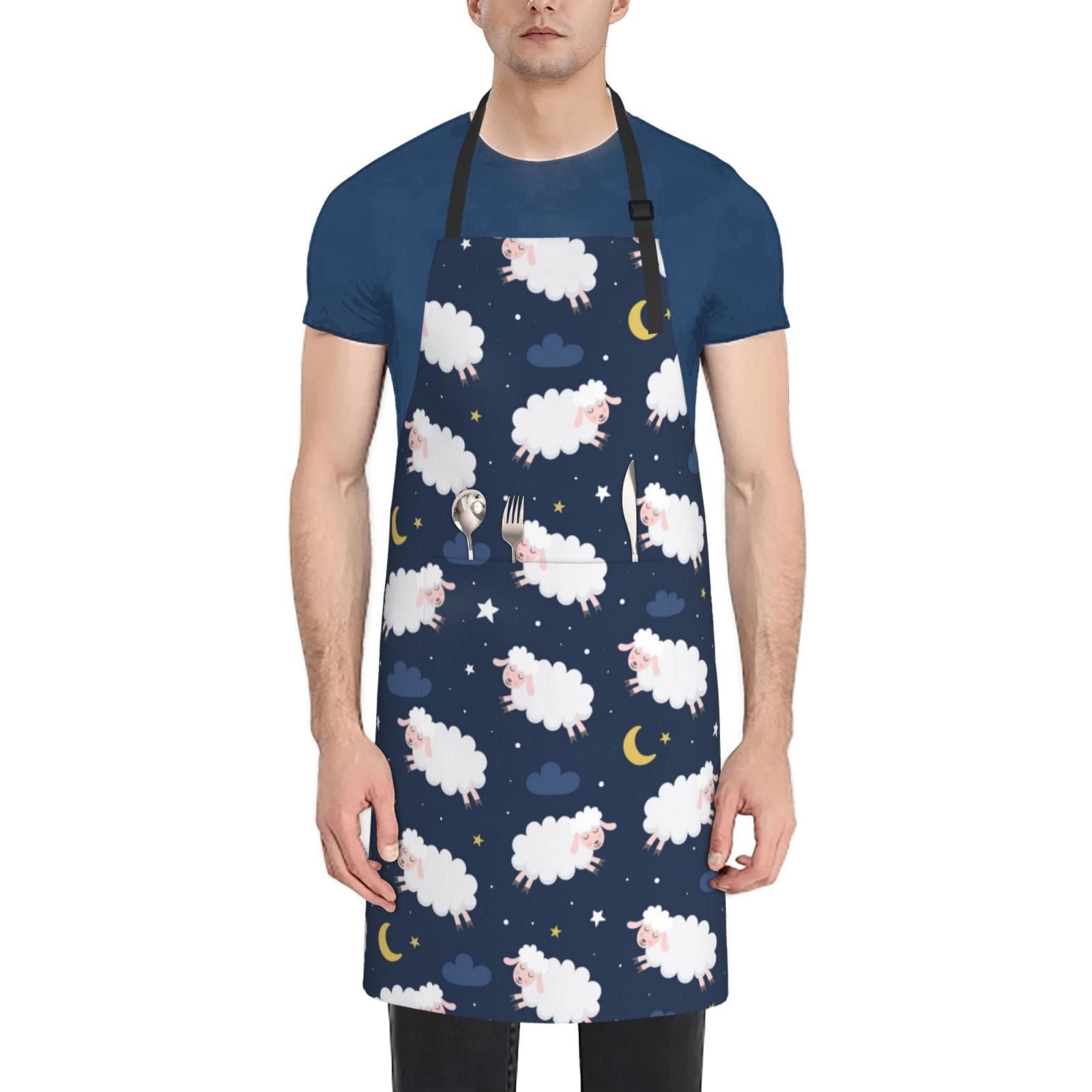 Uemuo Cute Sheep 1 Pattern Waterproof Apron Adjustable Dishwasher Apron ...
