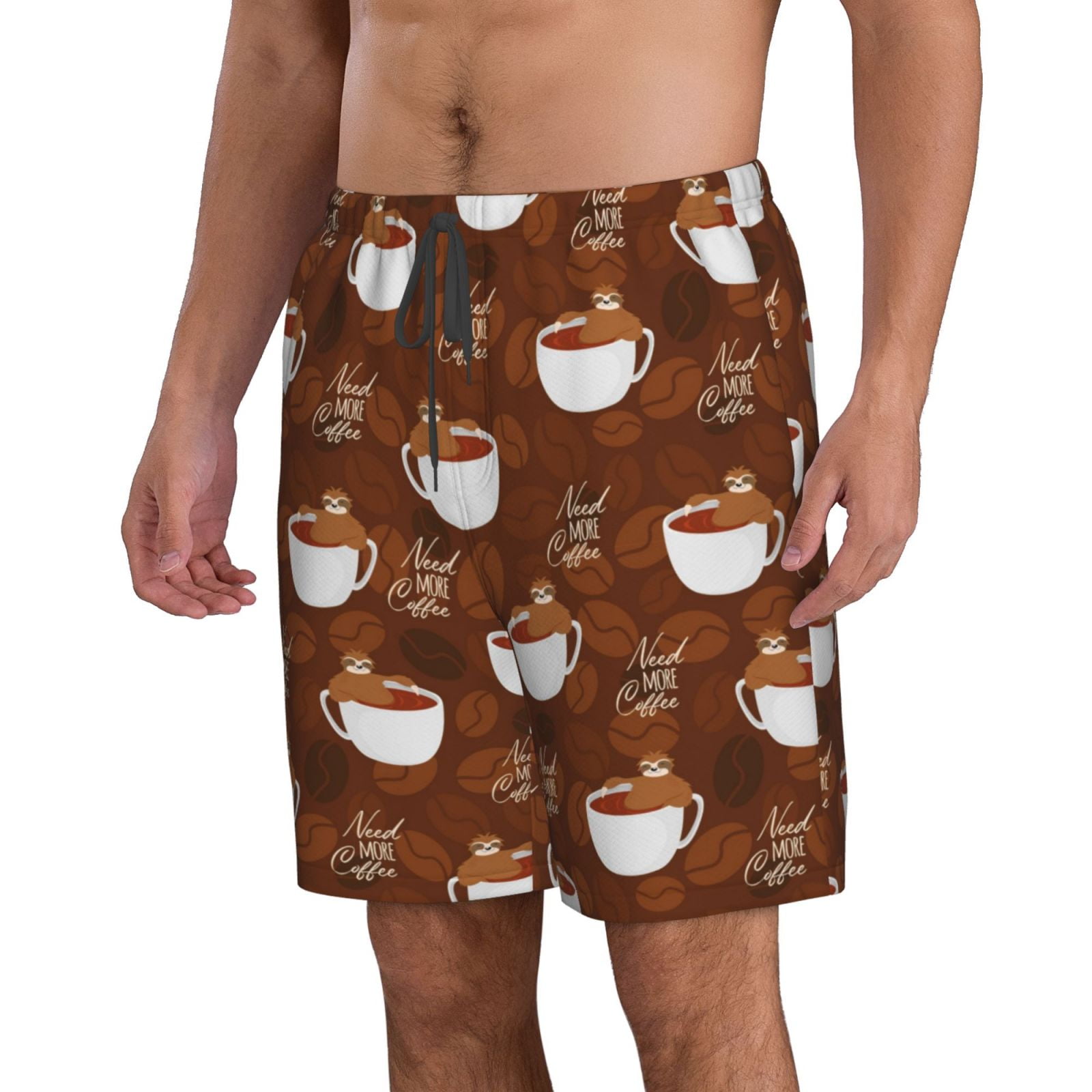 Uemuo Cute Sloths Bear Relaxing In Coffee Cup Pattern Men's Swim Trunks ...