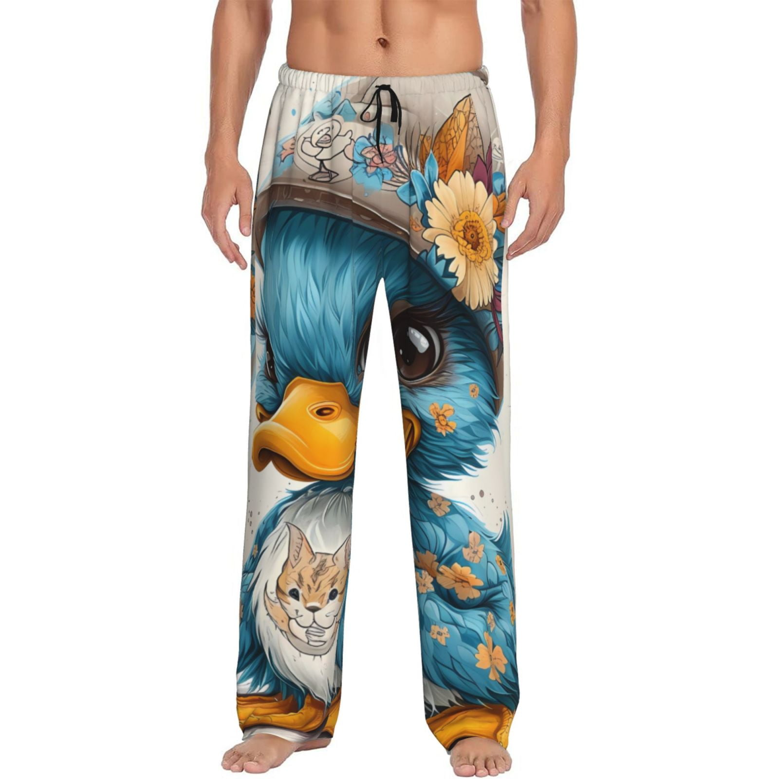 Uemuo Cute Sunflower Blue Duck Pattern Men's Wide Leg Palazzo Lounge ...