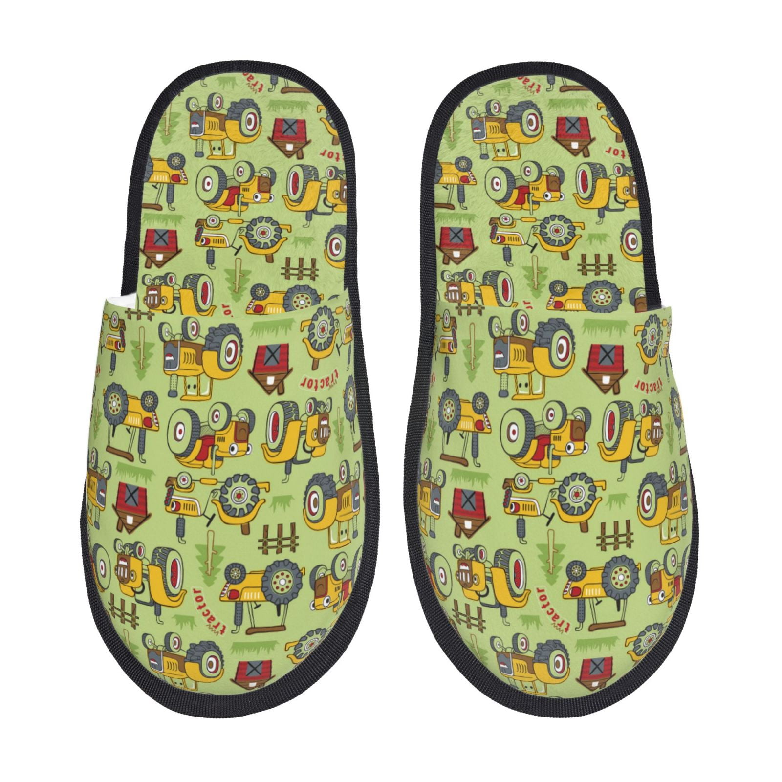 Uemuo Cute Tractor Printe Plush Furry Slippers with EVA Sole for Men ...