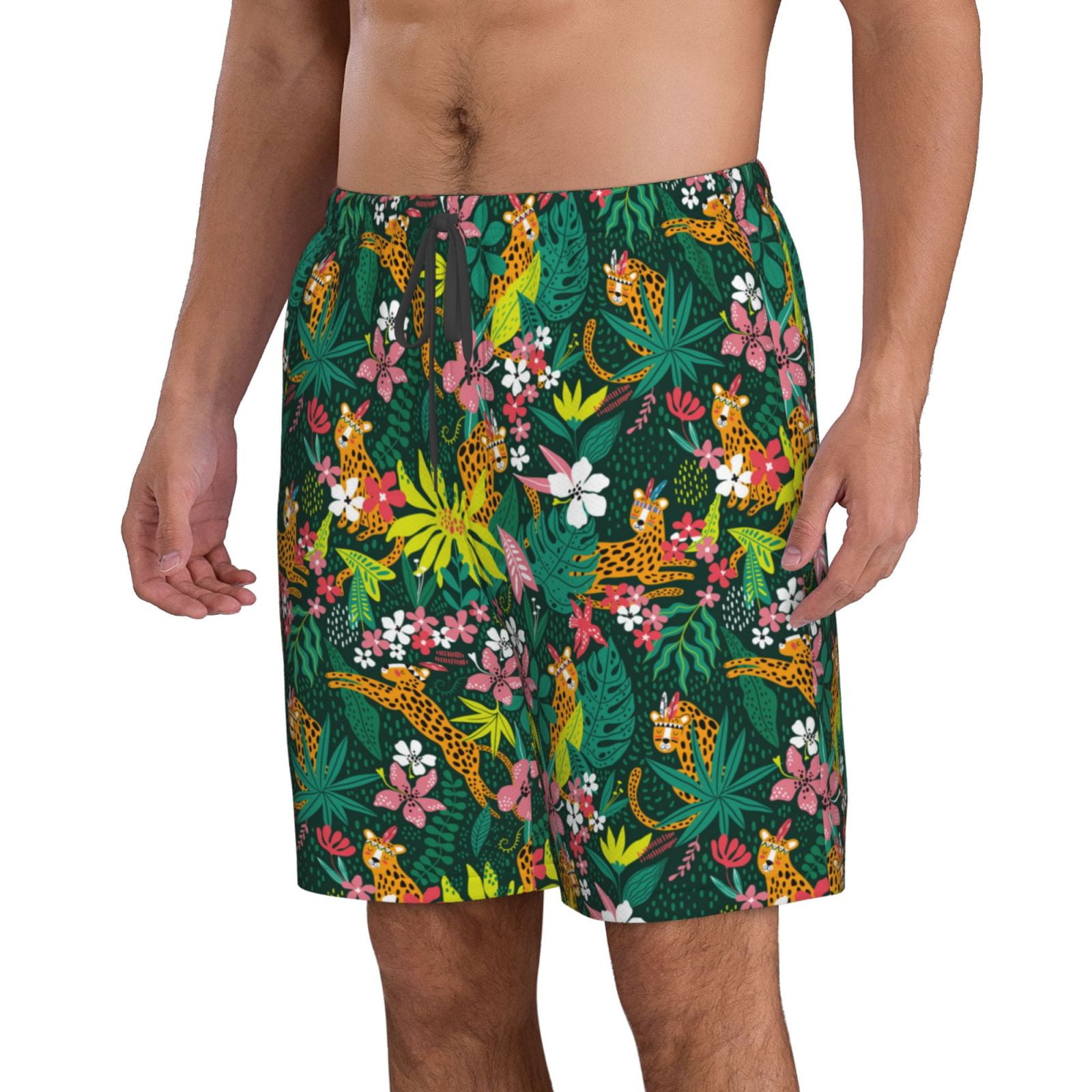 Uemuo Cute Tribal Leopards Pattern Men's Swim Trunks Hawaiian Beach ...