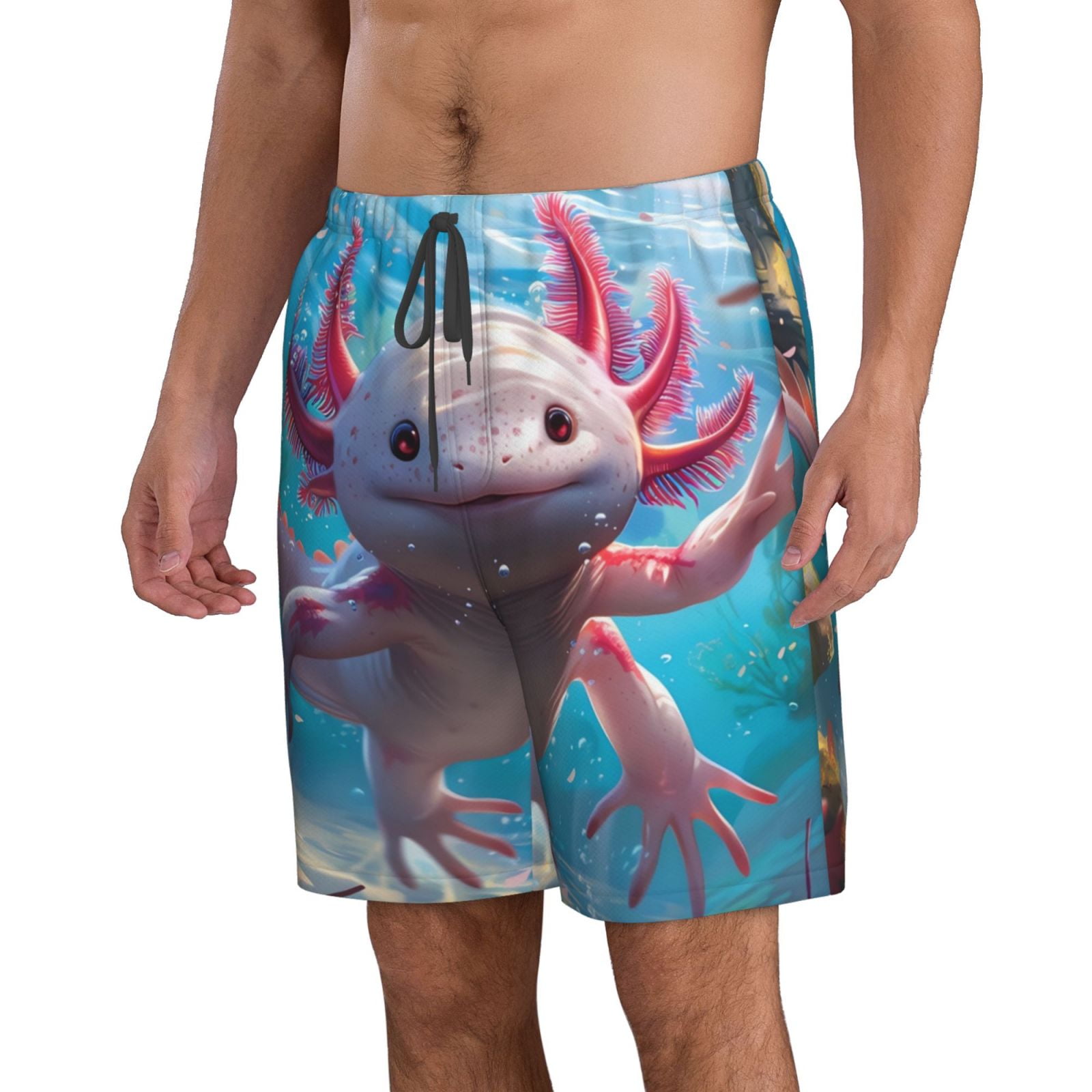 Uemuo Cute Underwater Axolotl Pattern Men's Swim Trunks Hawaiian Beach ...