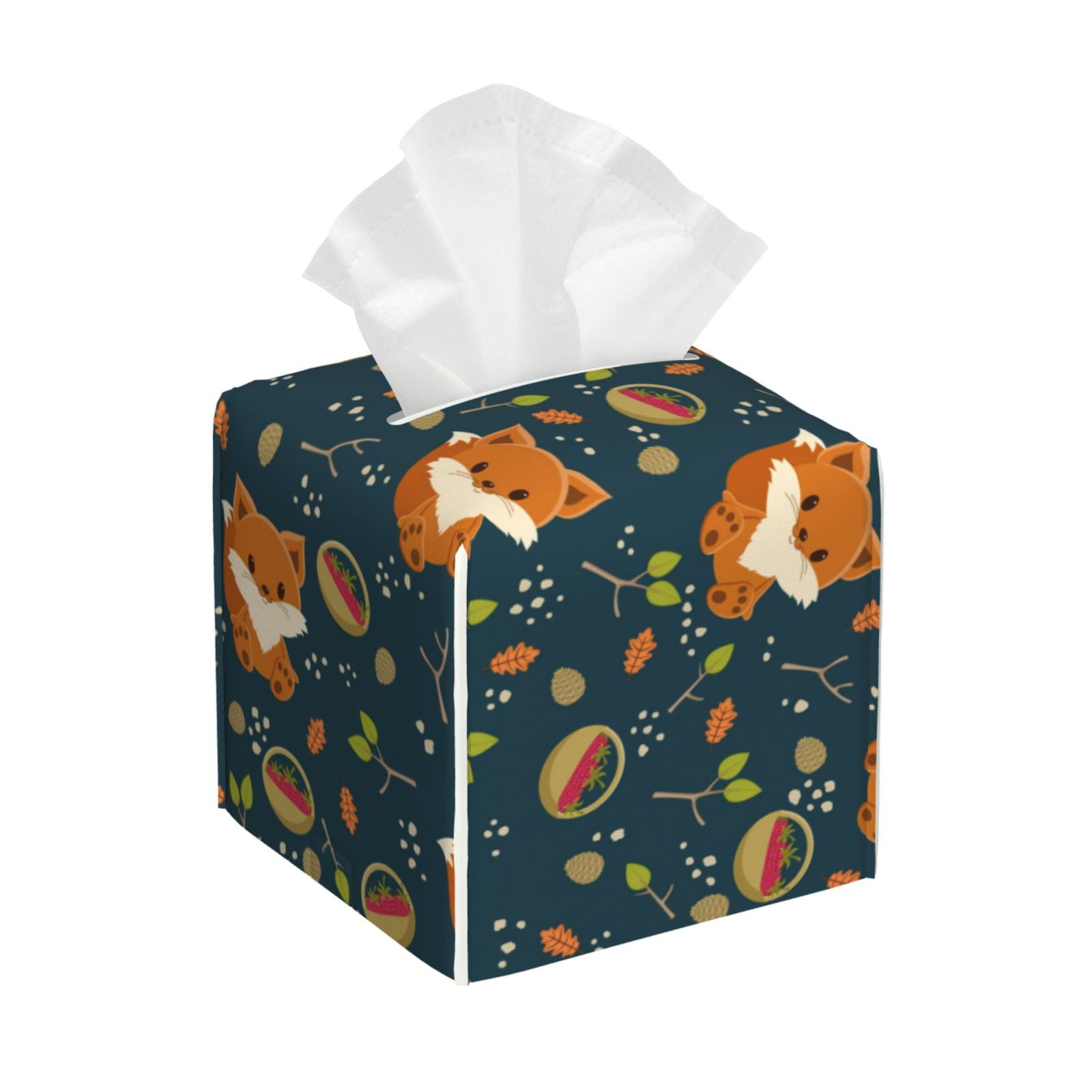 Uemuo Cute plant fox Tissue Box Cover Holder, Square with Bottom Belt ...