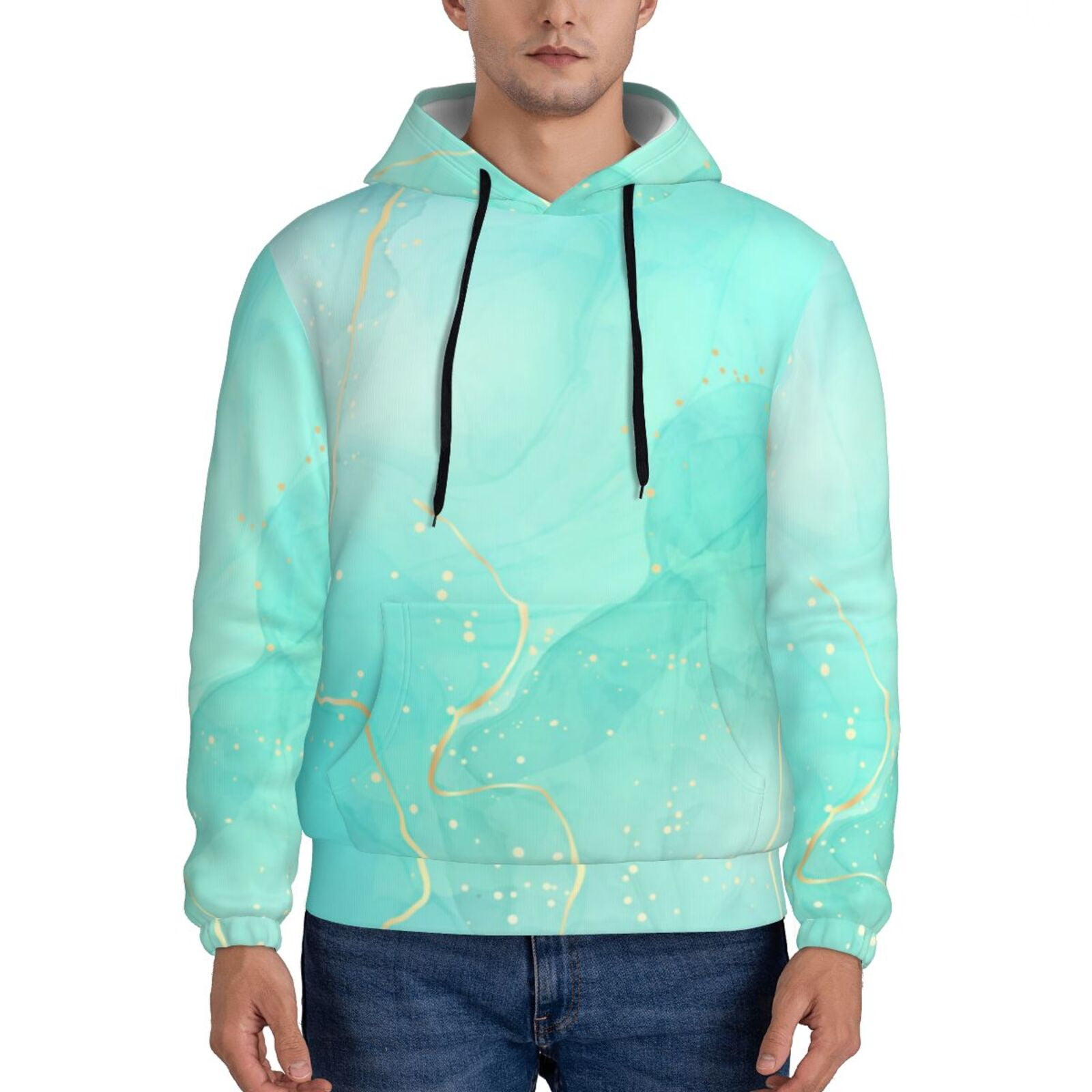Uemuo Cyan Mint Marble Pattern Men's Hoodie - Casual Pullover Hoodie ...