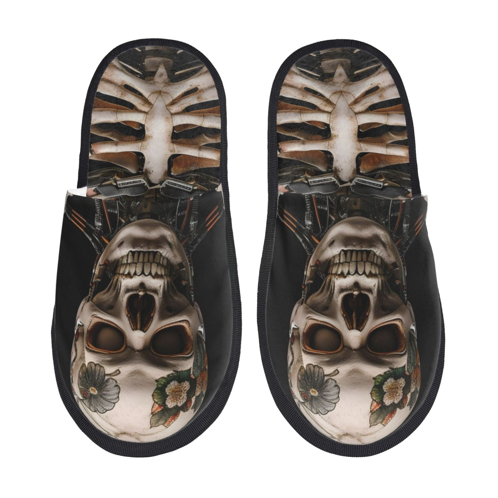 Uemuo Cyber Skeleton With Tattoos Printe Plush Furry Slippers with EVA ...