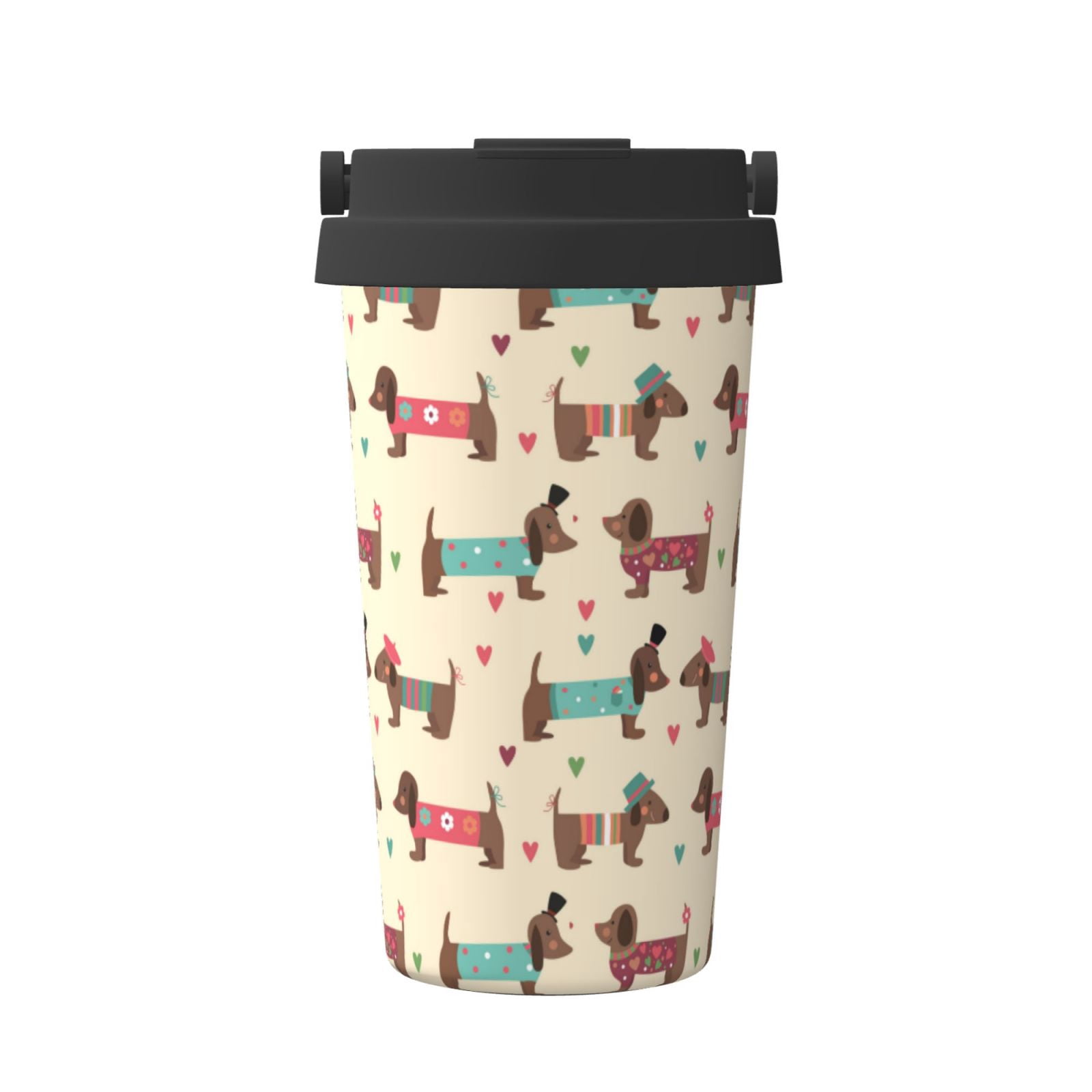 Uemuo Dachshund Dog Puppy Print Carry Insulated Coffee Mug, Travel Mug ...