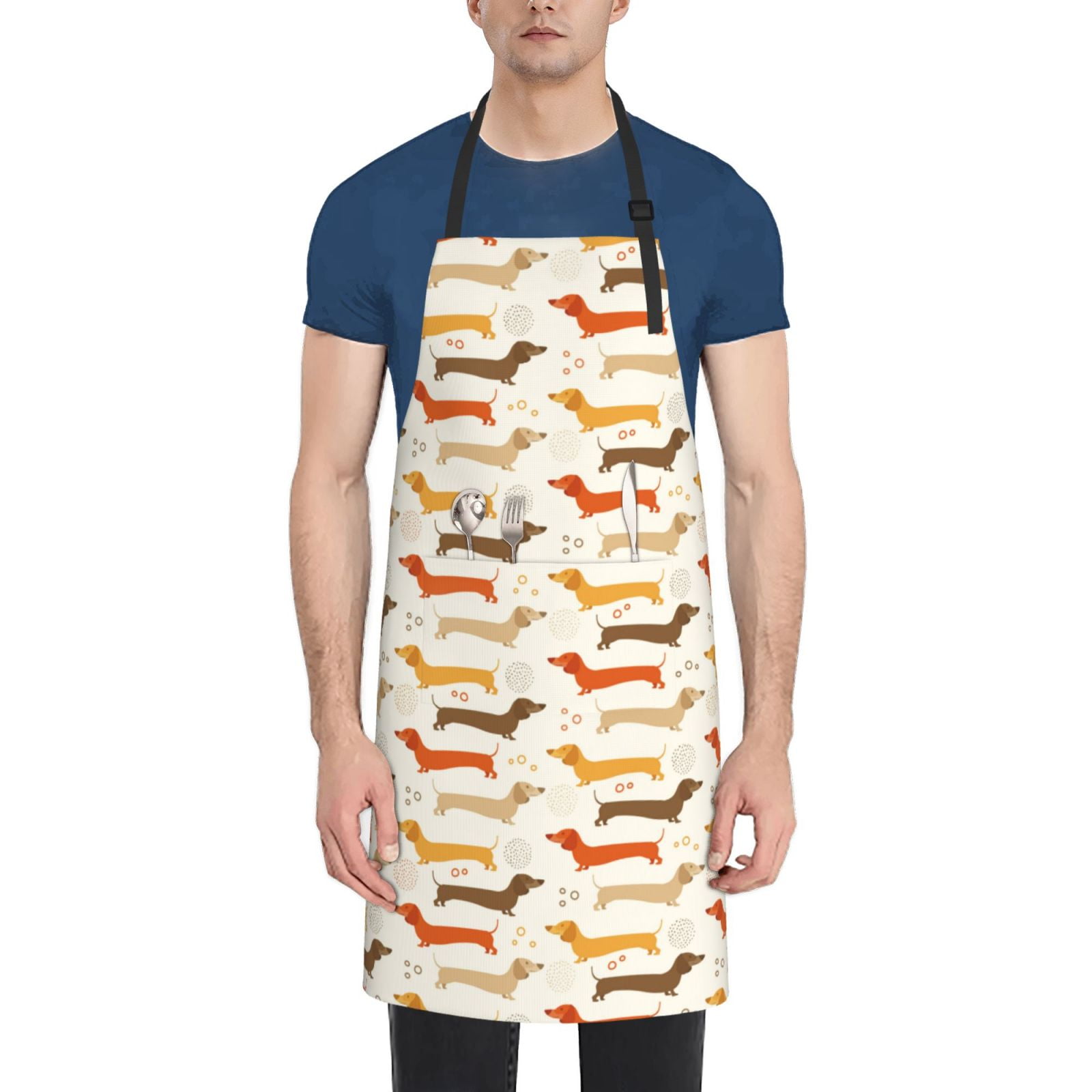 Uemuo Dachshund Pattern Waterproof Apron Adjustable Dishwasher Apron ...