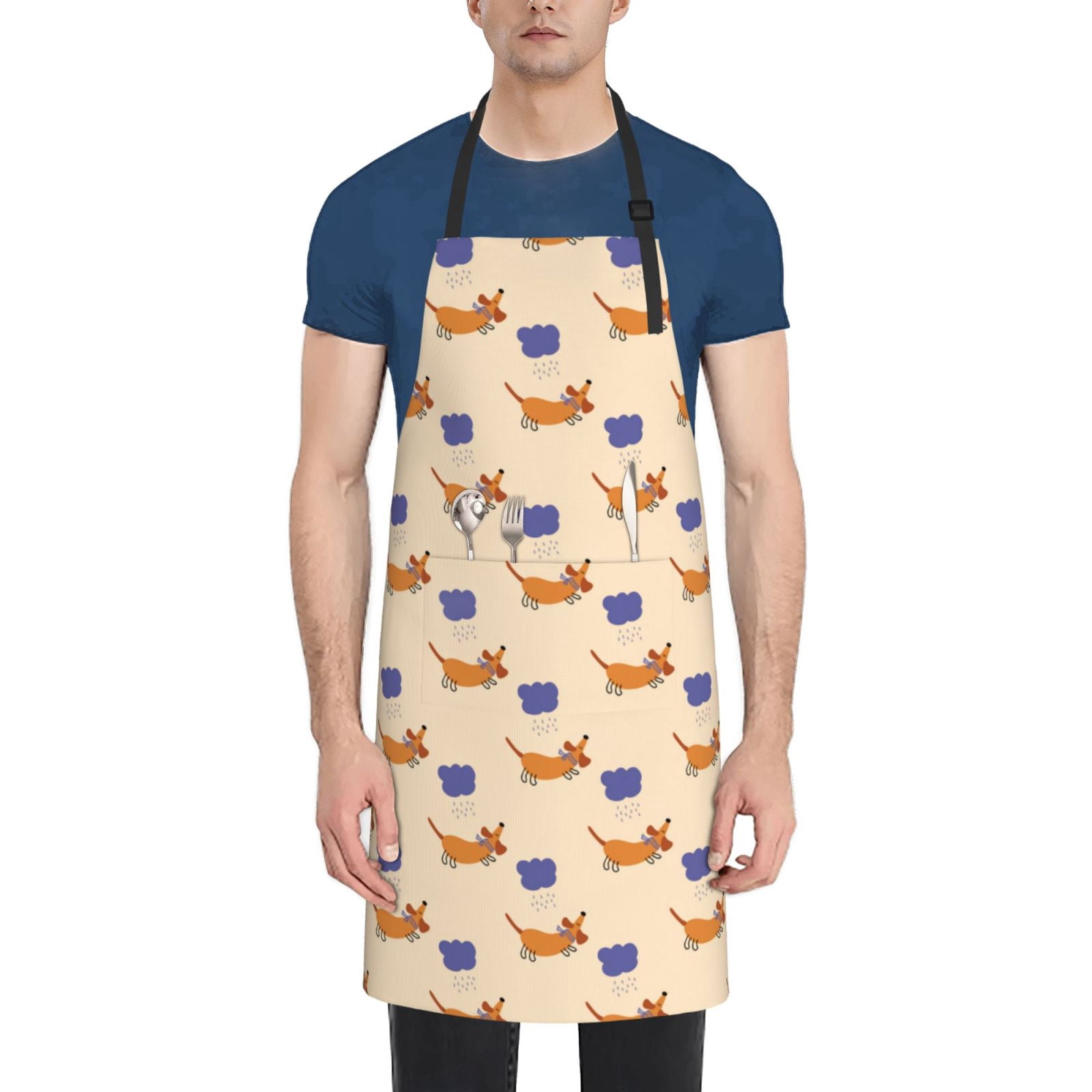 Uemuo Dachshund Pattern Waterproof Apron Adjustable Dishwasher Apron ...