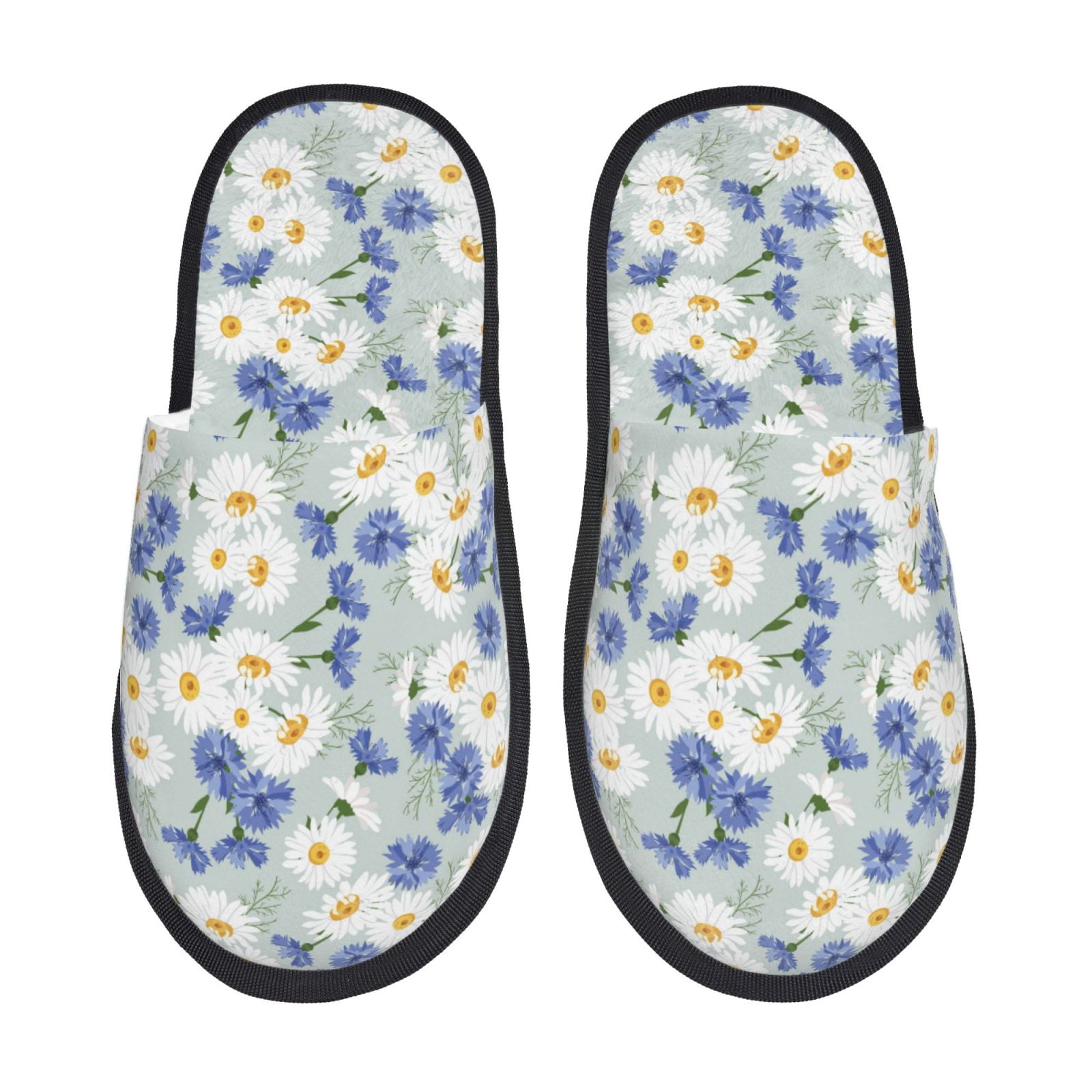 Uemuo Daisies Flowers Printe Plush Furry Slippers with EVA Sole for Men & Women, Cozy House ...