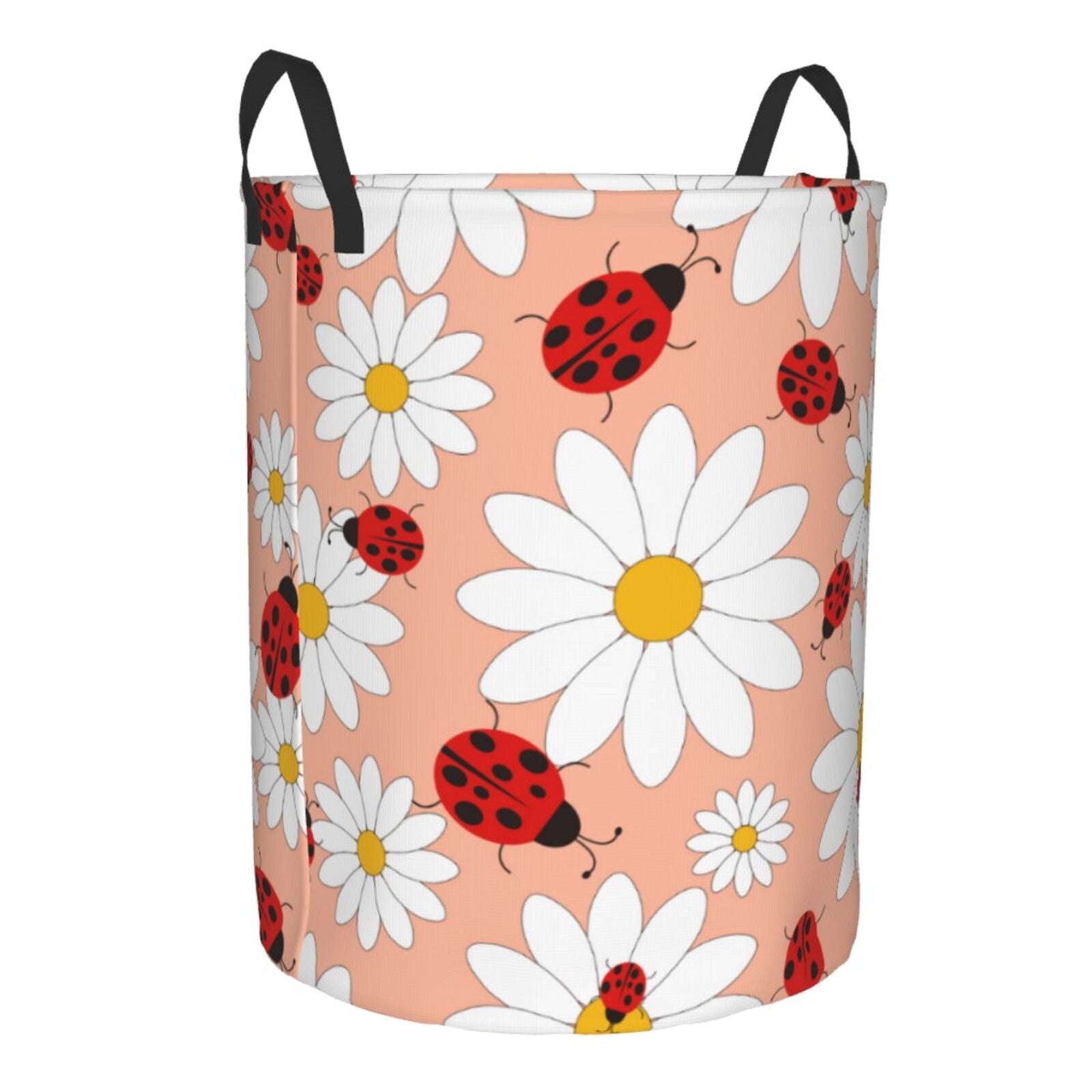 Uemuo Daisy and Ladybug Pattern Circular Laundry Hamper Basket with ...