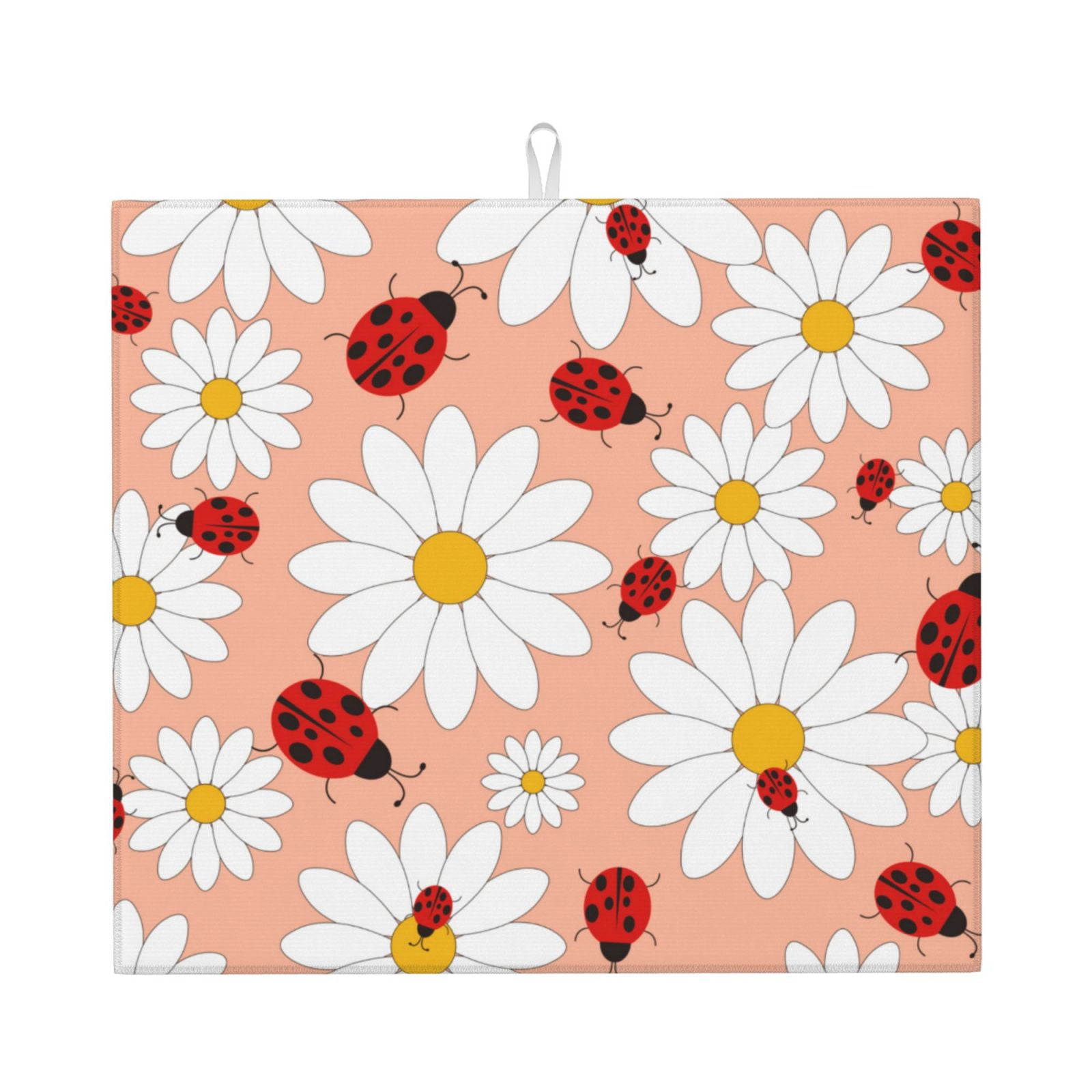 Uemuo Daisy and Ladybug Pattern Dish Drying Mat,16*18 inch Absorbent ...