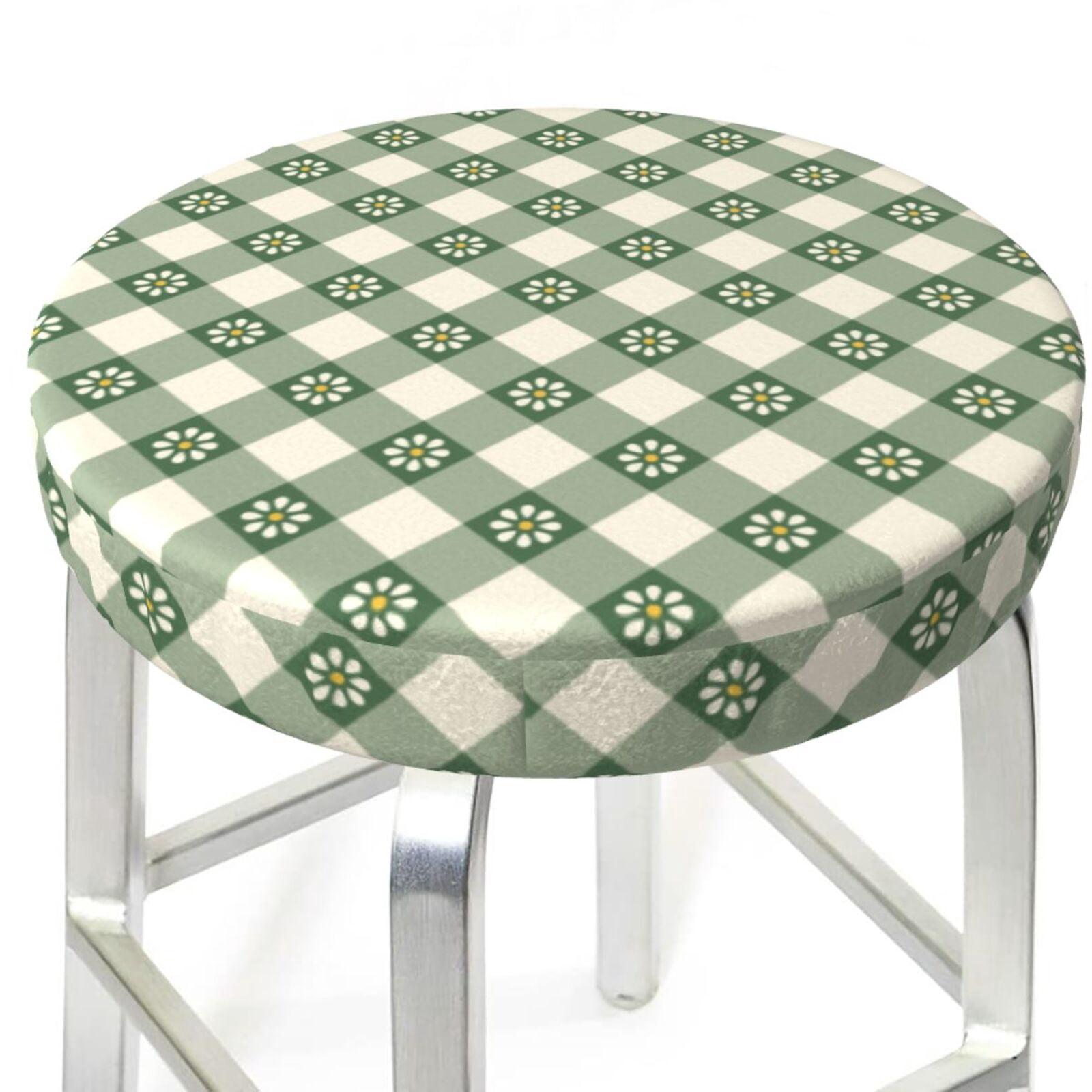 Uemuo Daisy Plaid Green Pattern Round Bar Stool Seat Covers Washable ...