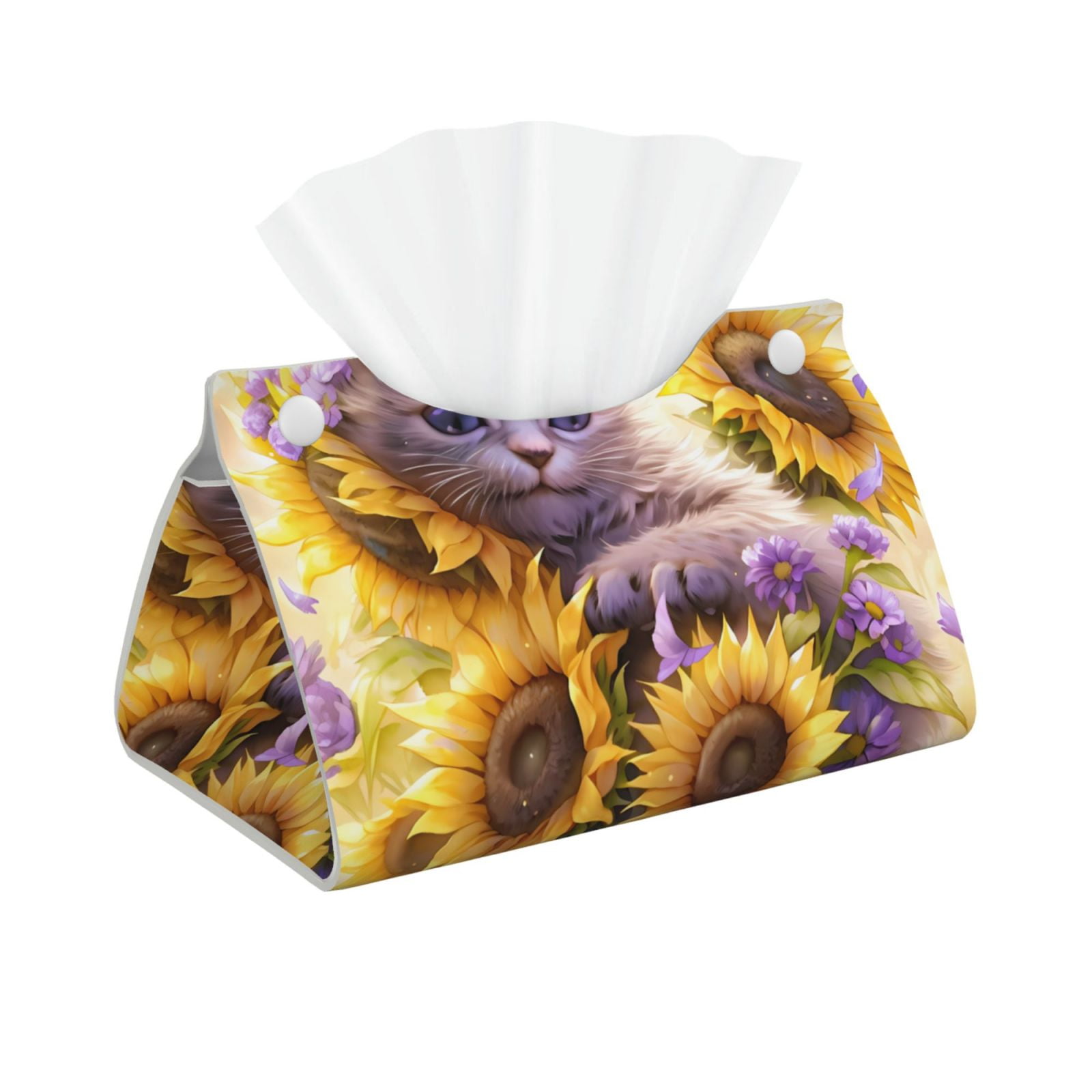 Uemuo Daisy Sunflower Lazy Cat Pattern Tissue Box Cover Holder ...