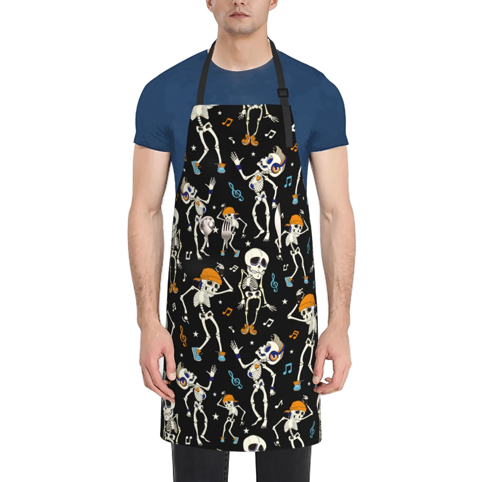 Uemuo Dancing Skeleton Party Pattern Waterproof Apron Adjustable ...